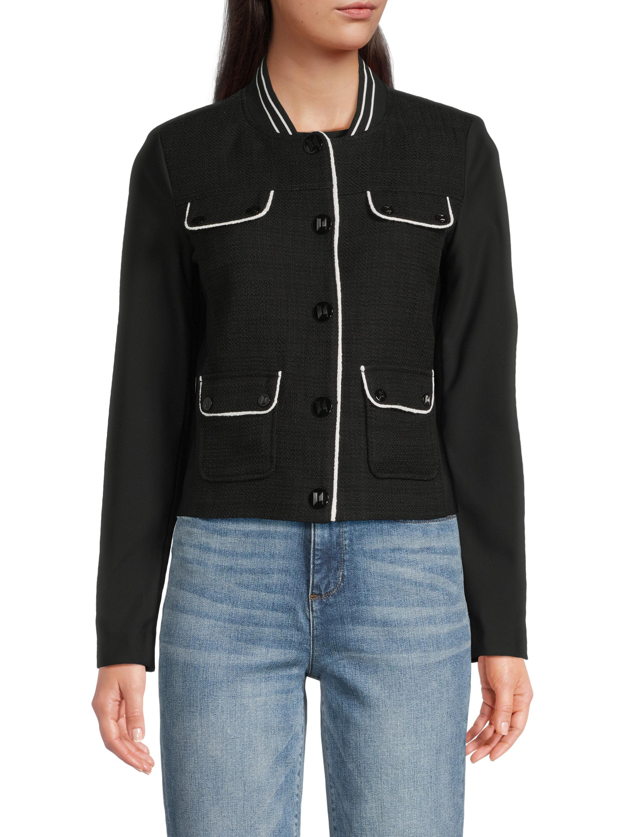 Click here for Karl Lagerfeld Paris Womens Mixed Media Tweed Jack... prices