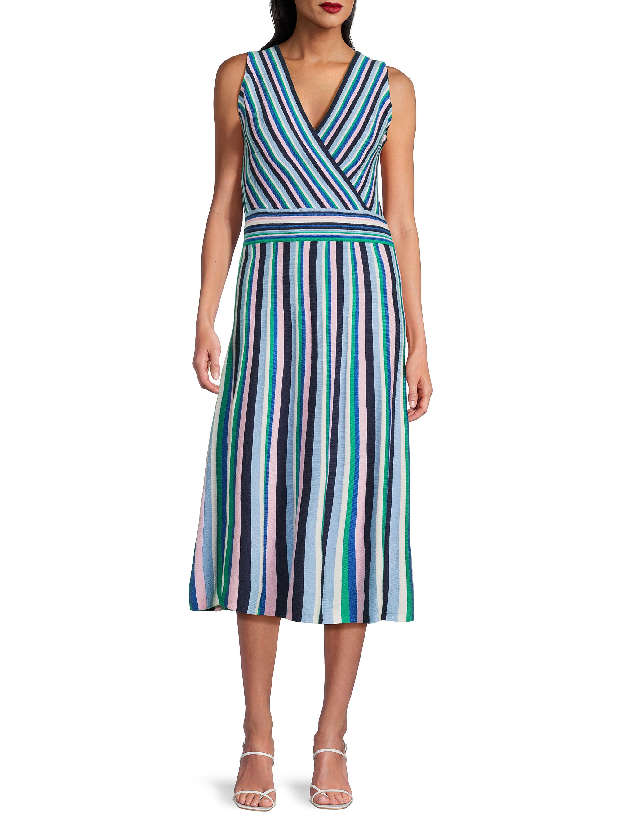 Click here for T Tahari Womens Striped Midi-Dress - Blue Multi -... prices