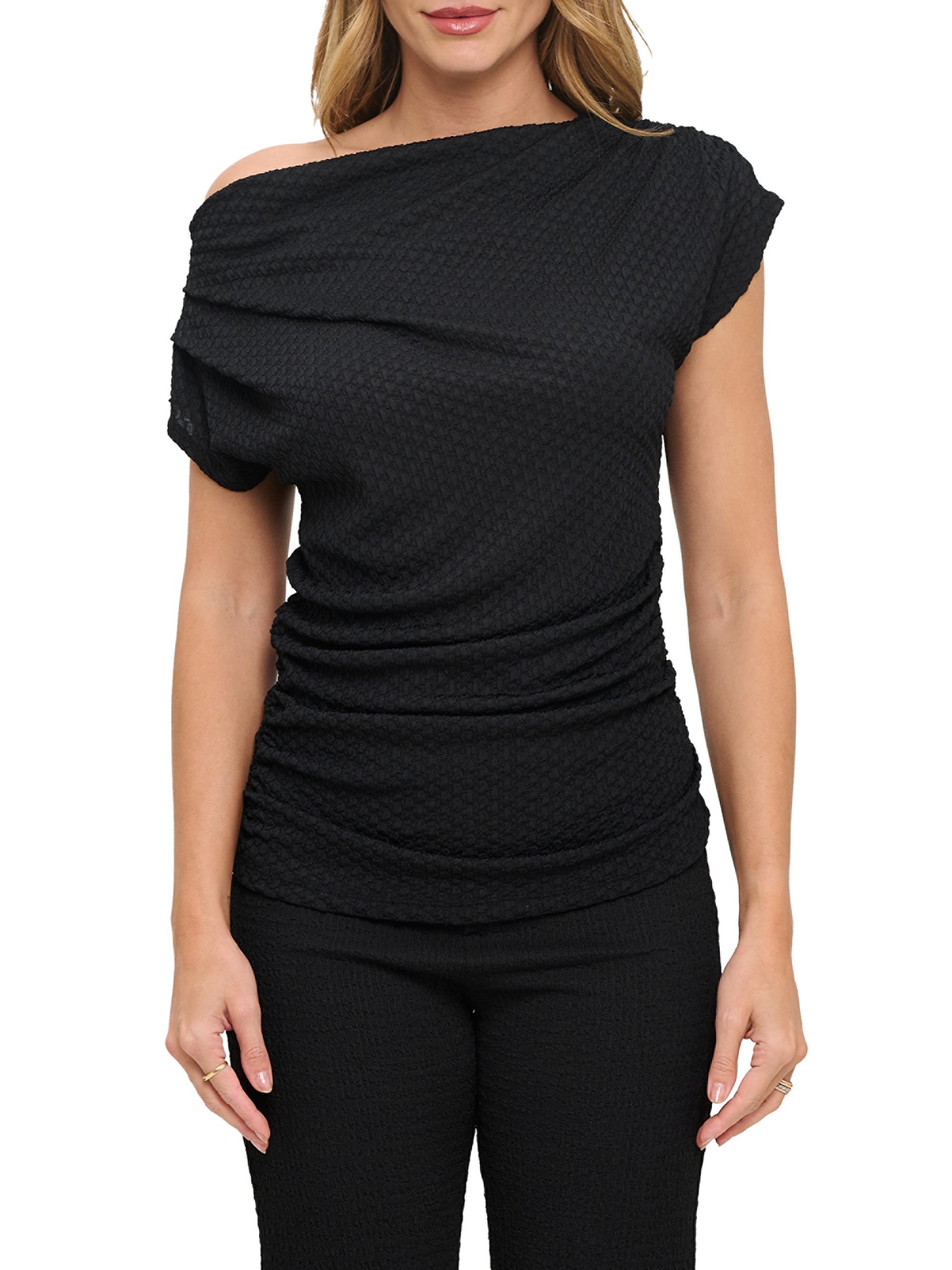 Click here for Renee C. Womens Asymmetrical Ruched Top - Black -... prices