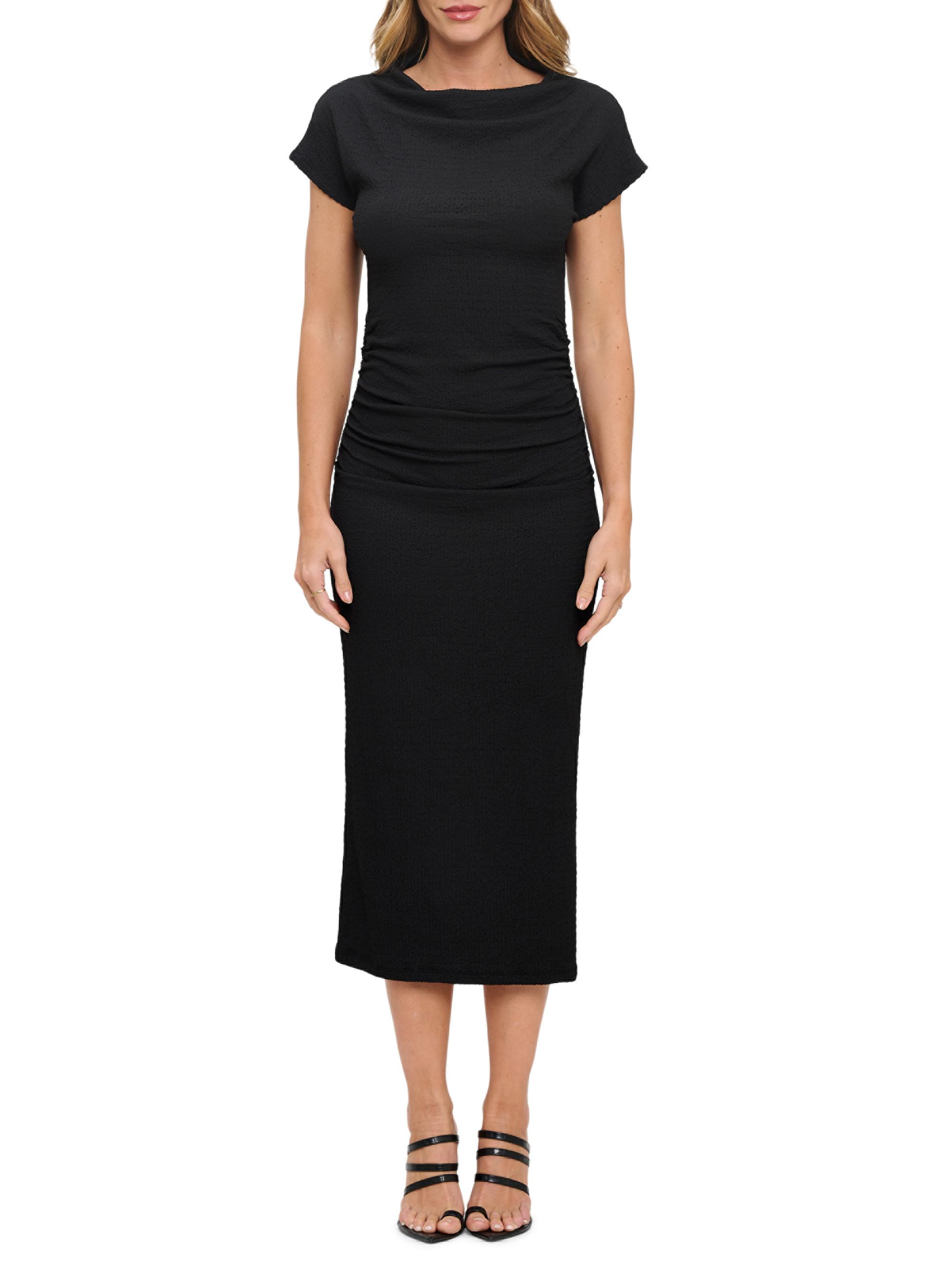 Click here for Renee C. Womens Cowl Neck Ruched Midi Dress - Blac... prices