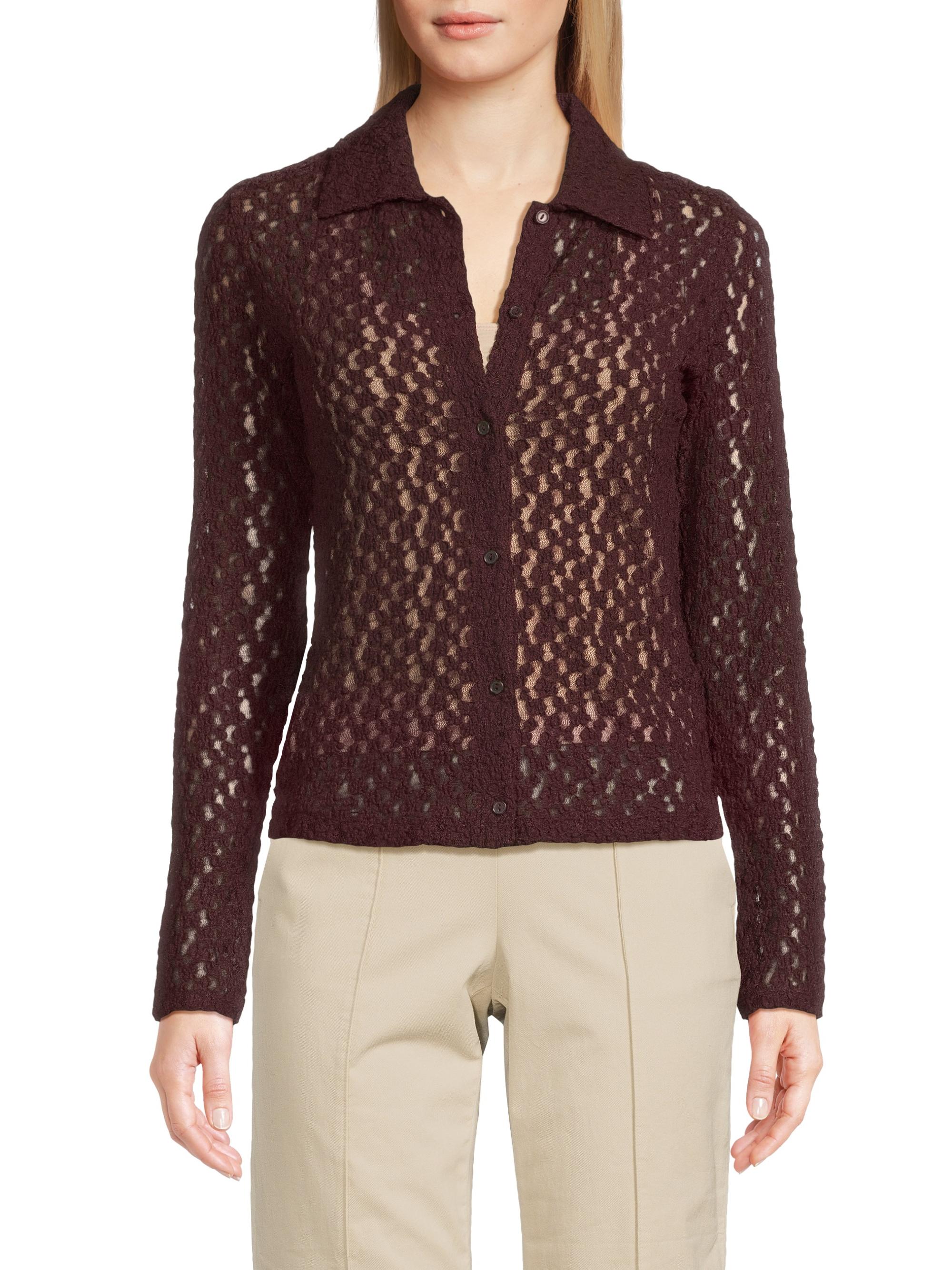 Click here for Vince Womens Collared Lace Cardigan - Cherry Night... prices