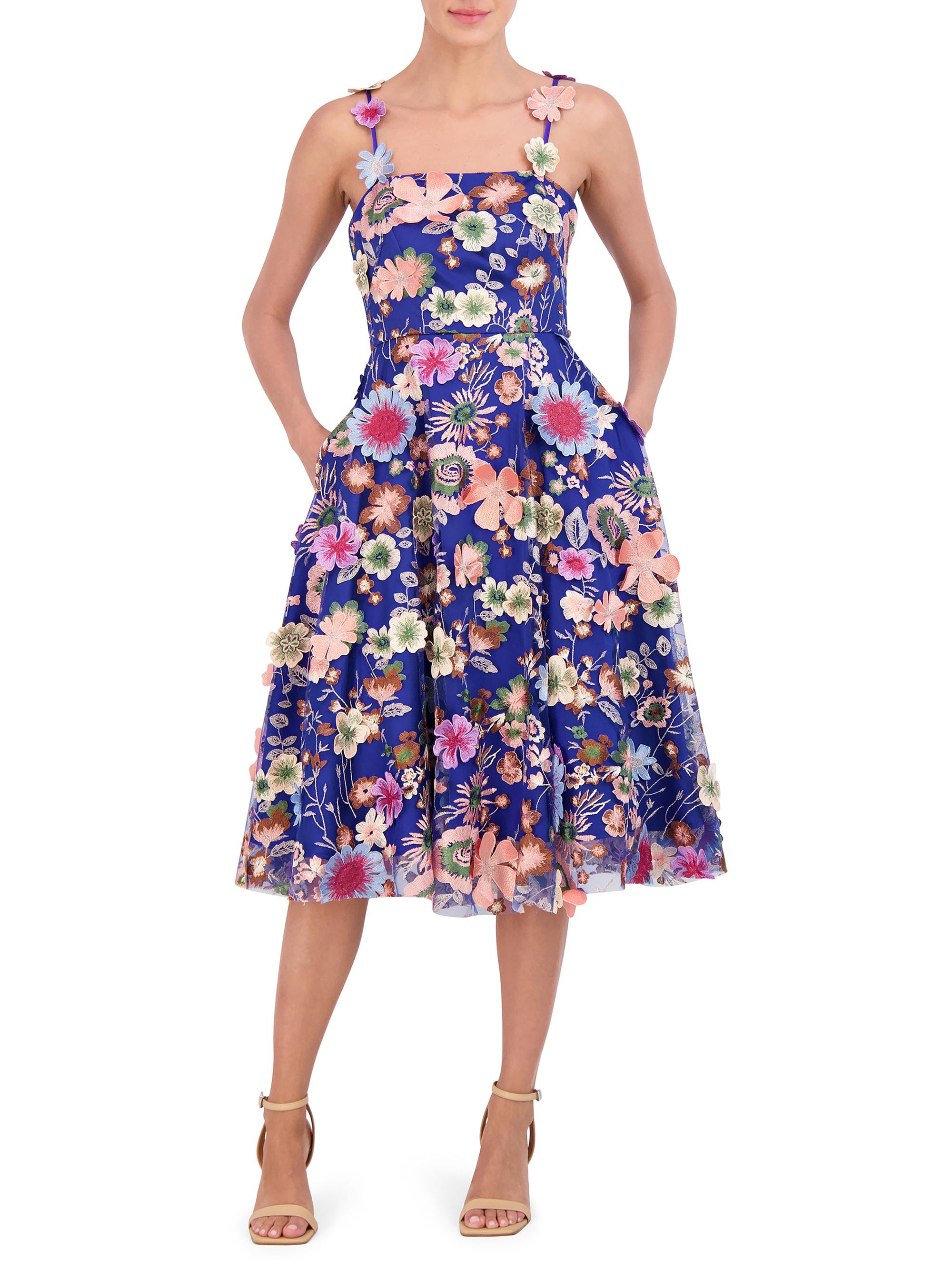 Click here for Eliza J Womens Floral Appliqué Mesh Midi-Dress - C... prices