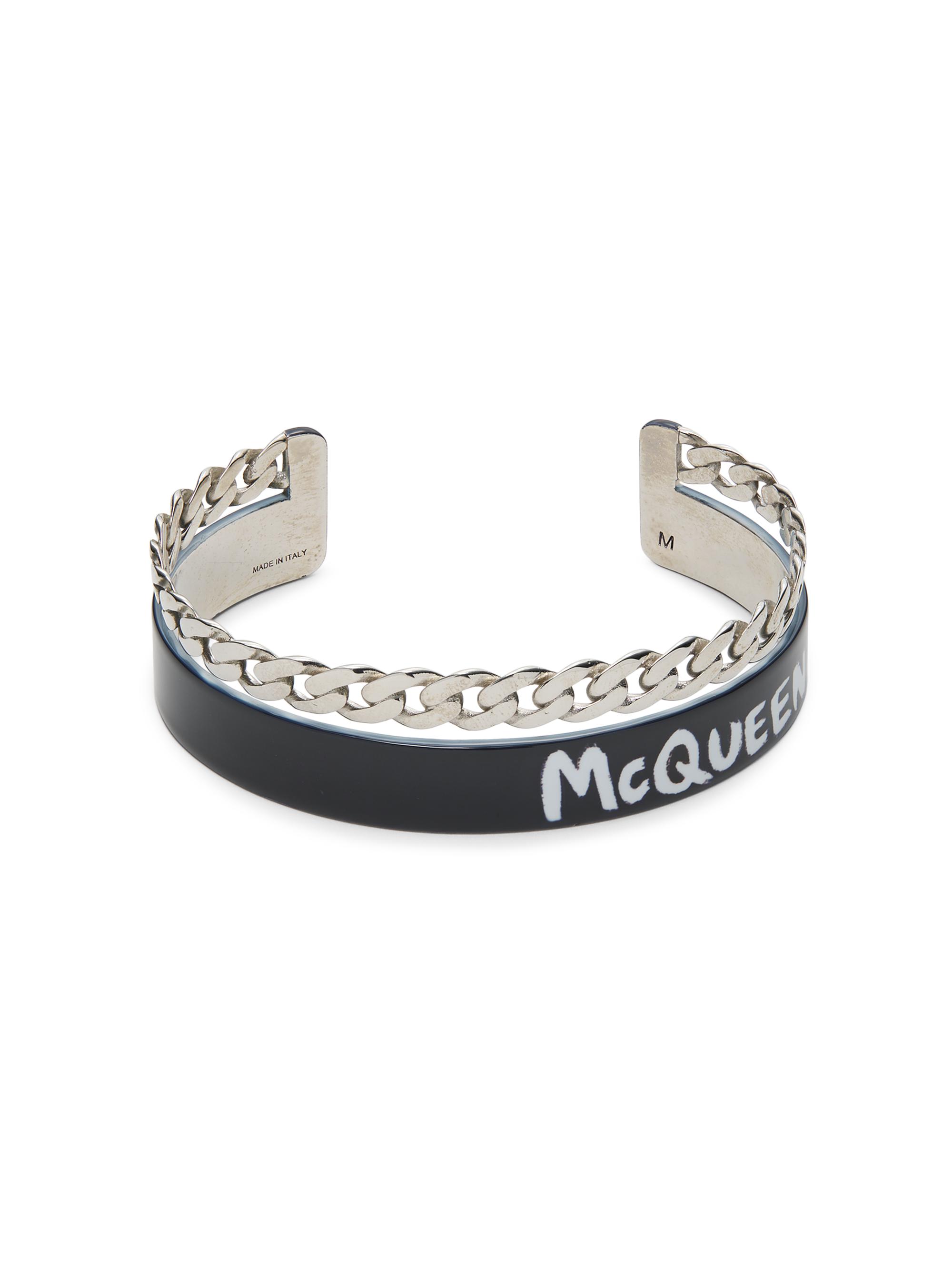 Click here for Mcqueen Womens Logo Open Cuff Bracelet - Black Whi... prices