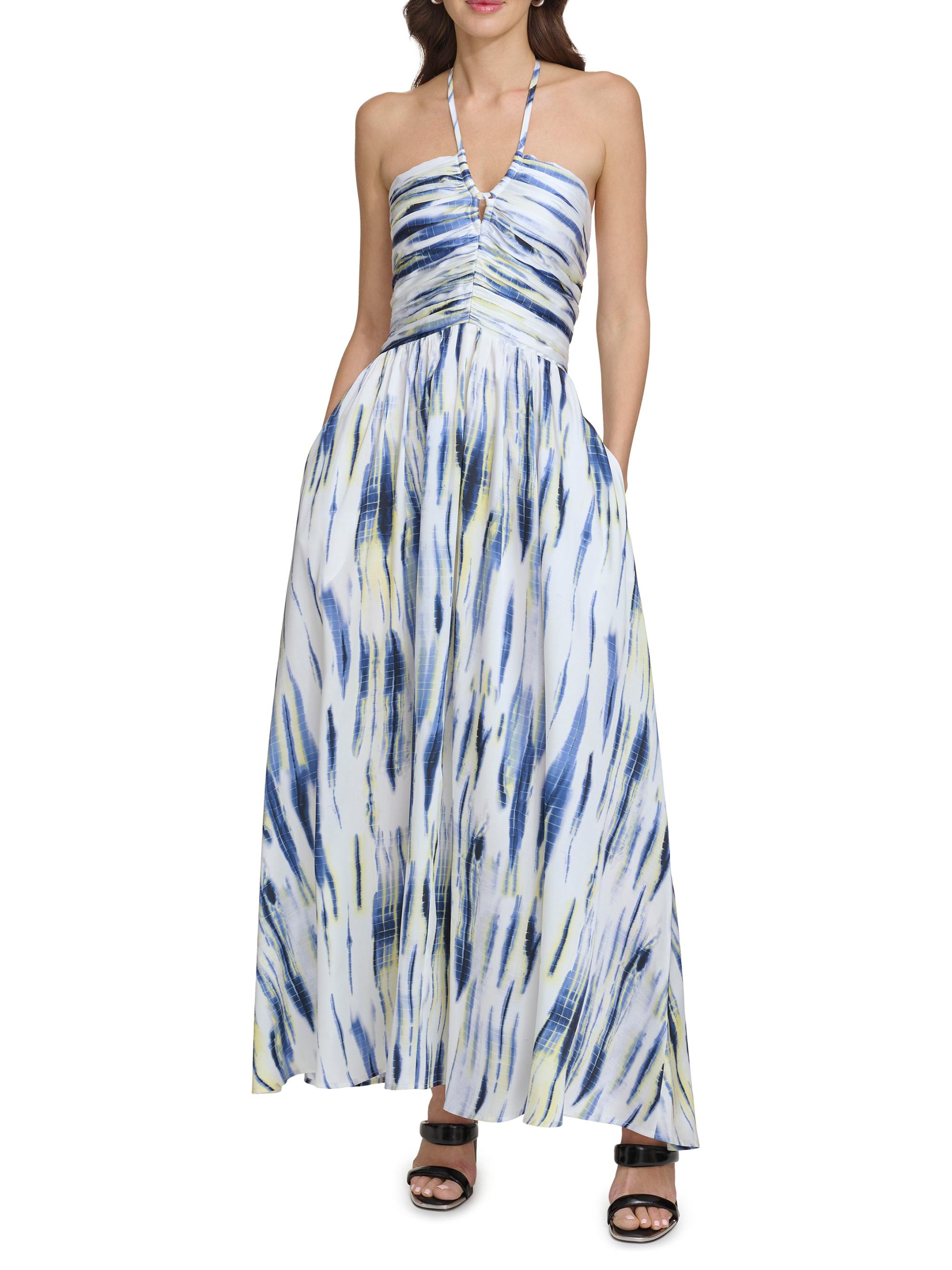Click here for Dkny Womens Ruched Halter Printed Maxi Dress - Whi... prices