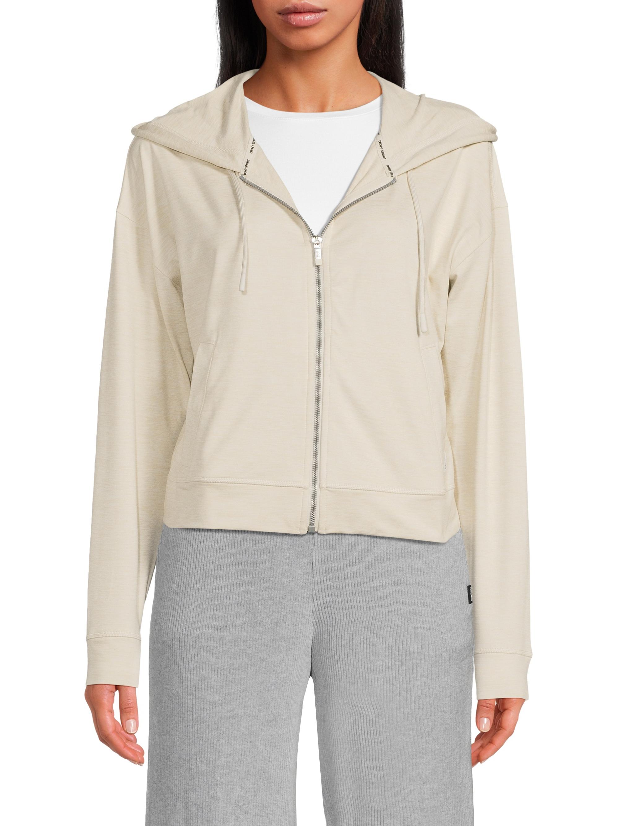 Click here for Dkny Womens Drop Shoulder Zip Front Hoodie - Pebbl... prices