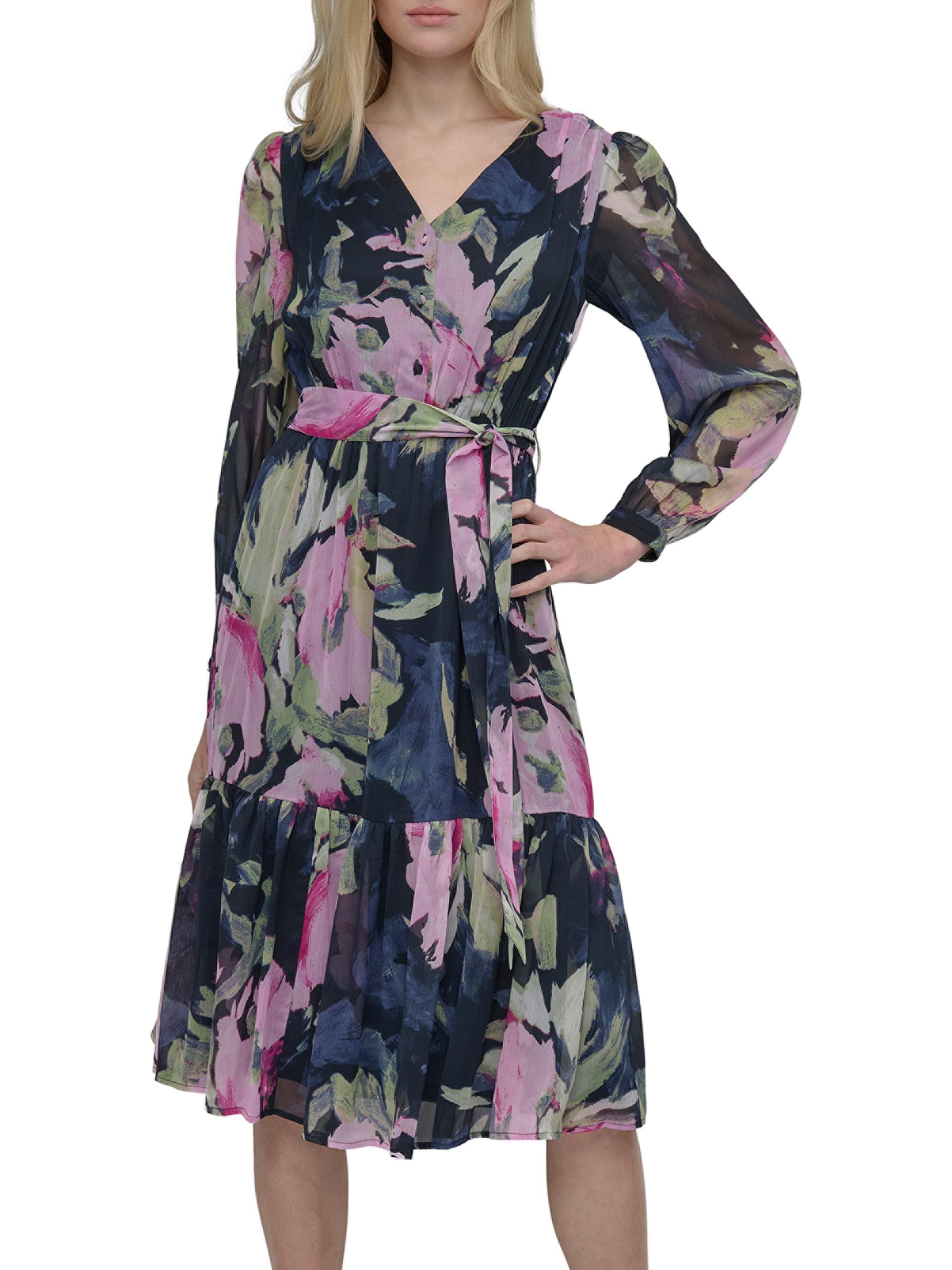 Click here for Dkny Womens Long Puff Sleeve Midi-Dress - Navy Pin... prices