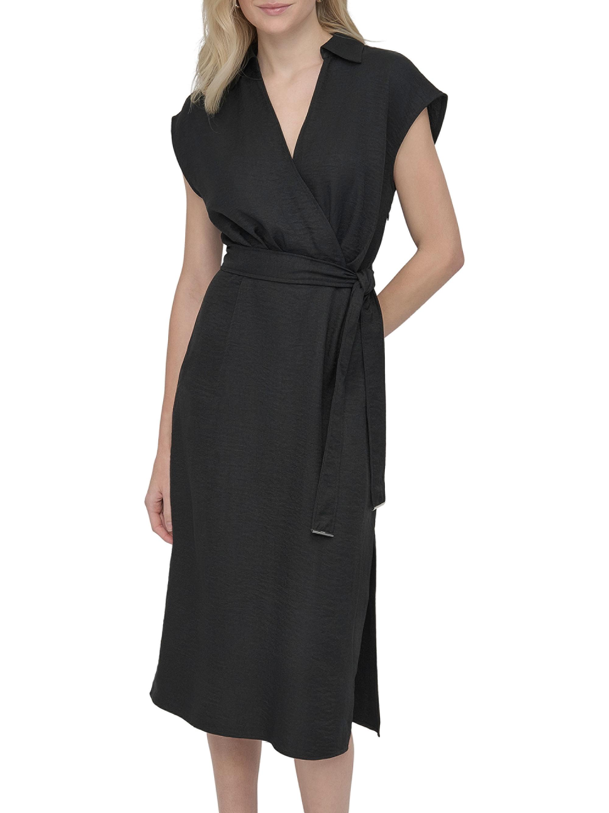 Click here for Dkny Womens Textured Sleeveless Surplice Midi Shir... prices