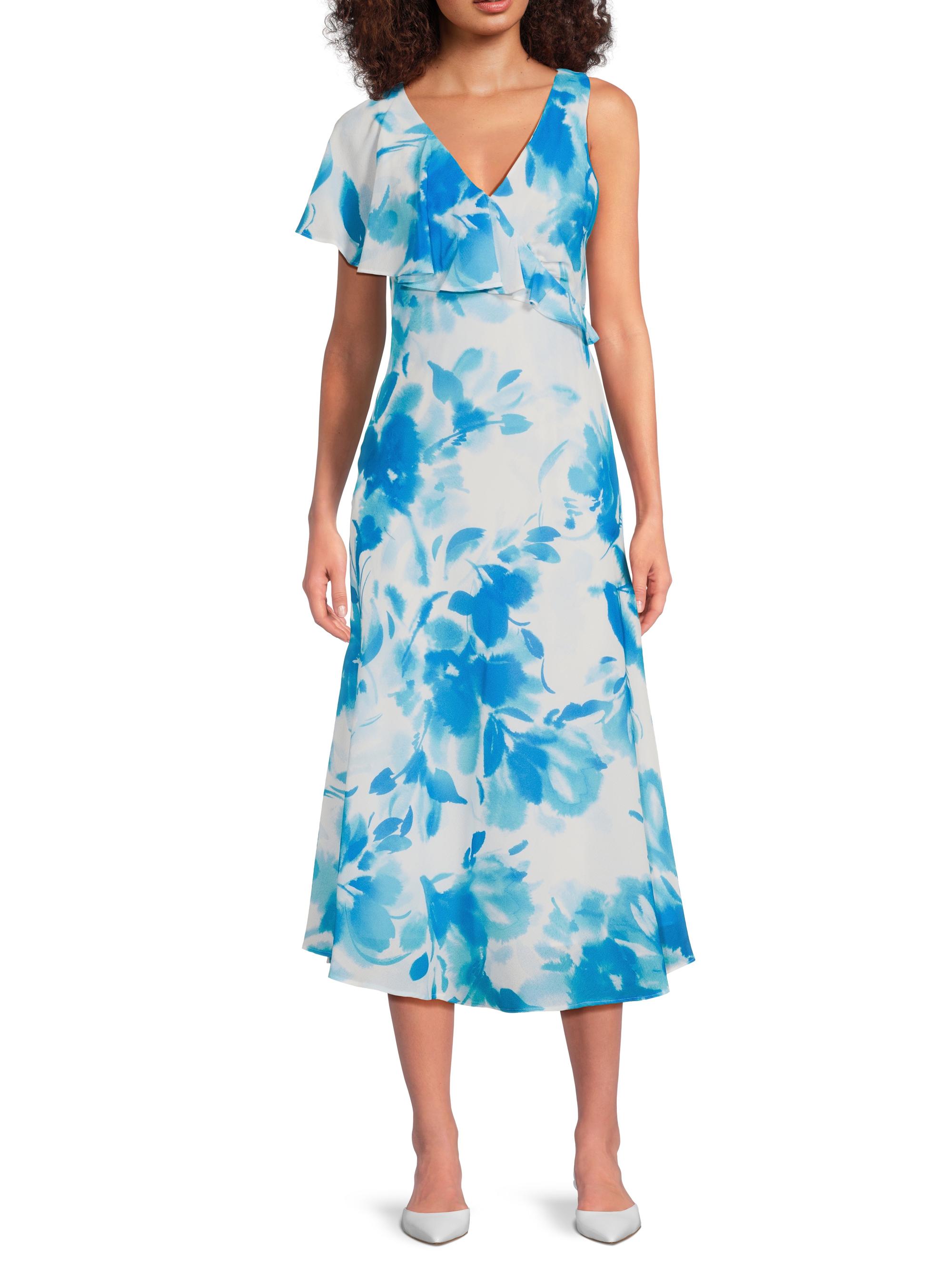Click here for Halston Womens Floral Asymmetric Ruffle Midi-Dress... prices