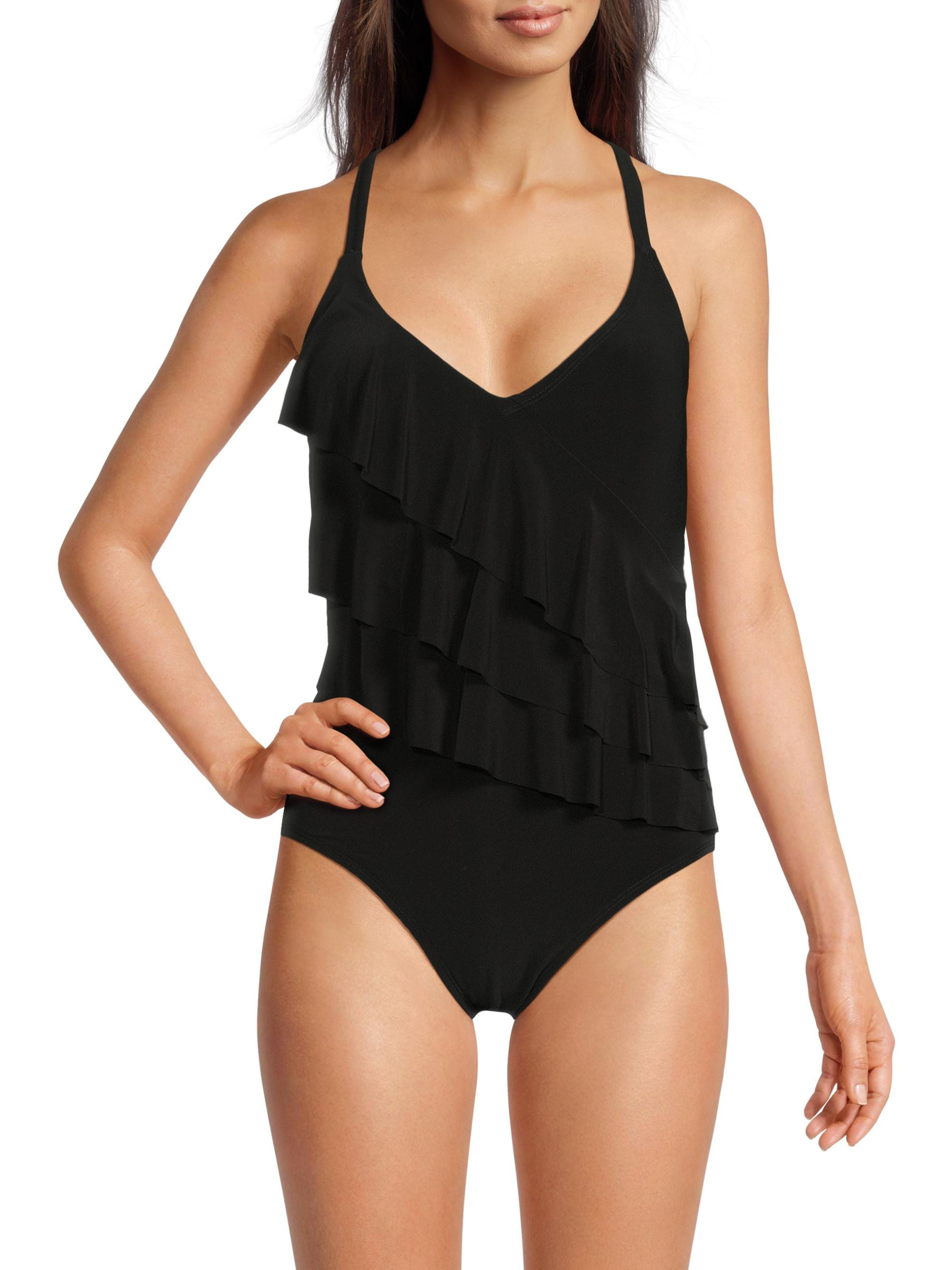 Click here for Beyond Control Womens Tiered Ruffle One-Piece Swim... prices