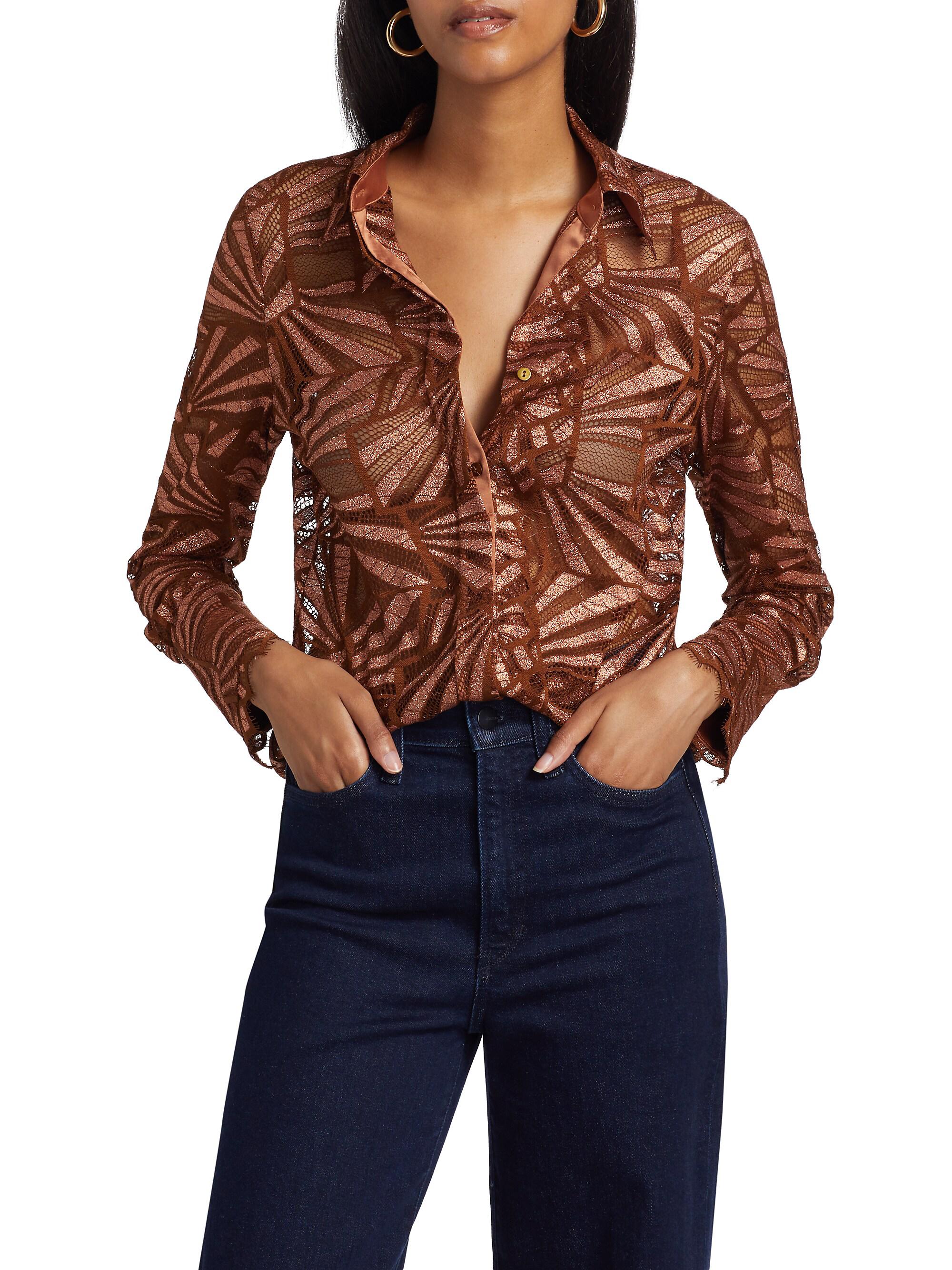 Click here for Ramy Brook Womens Priscilla Abstract Satin Shirt -... prices