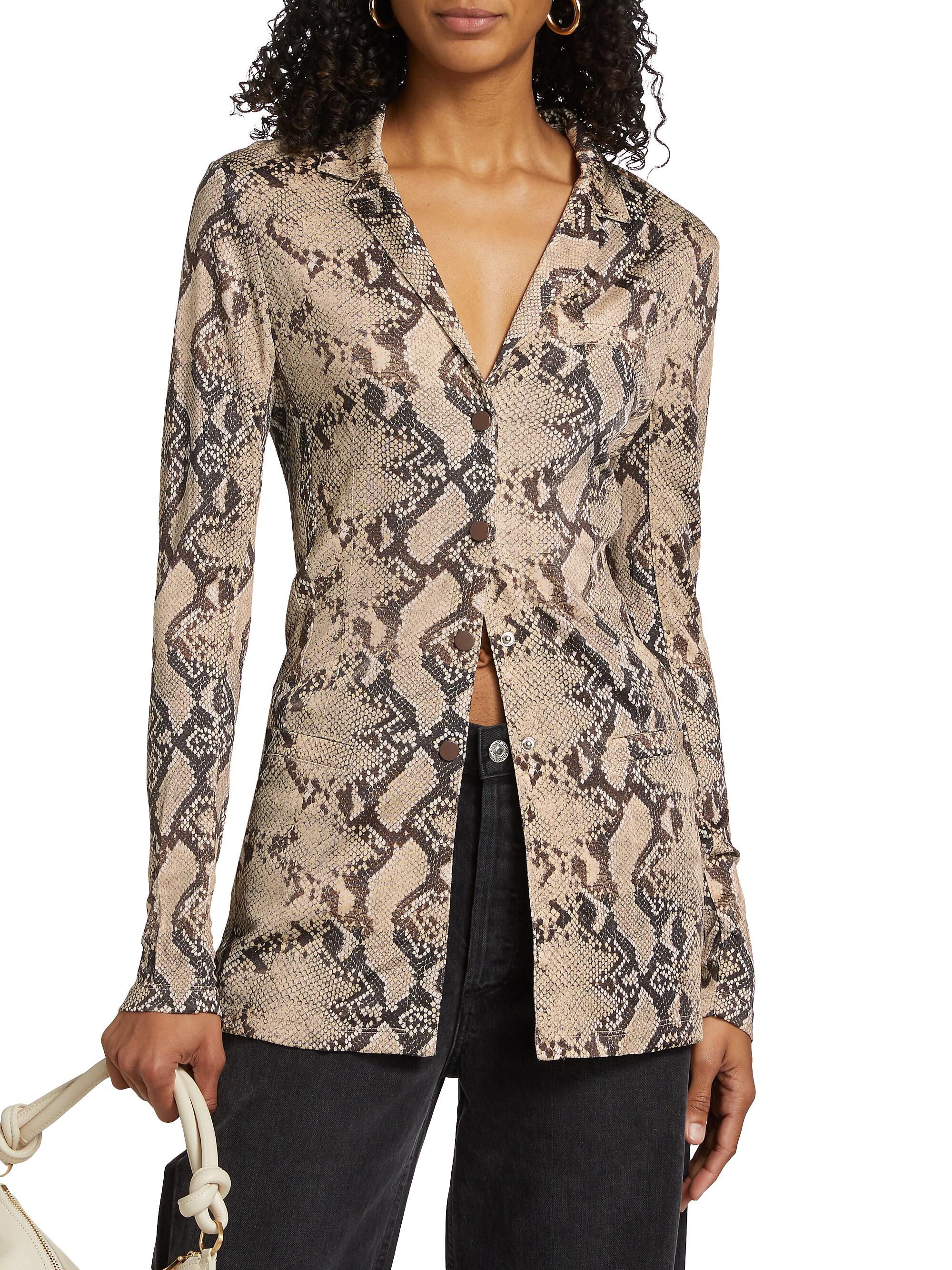 Click here for Ronny Kobo Womens Zena Snake-Print Shirt - Natural... prices