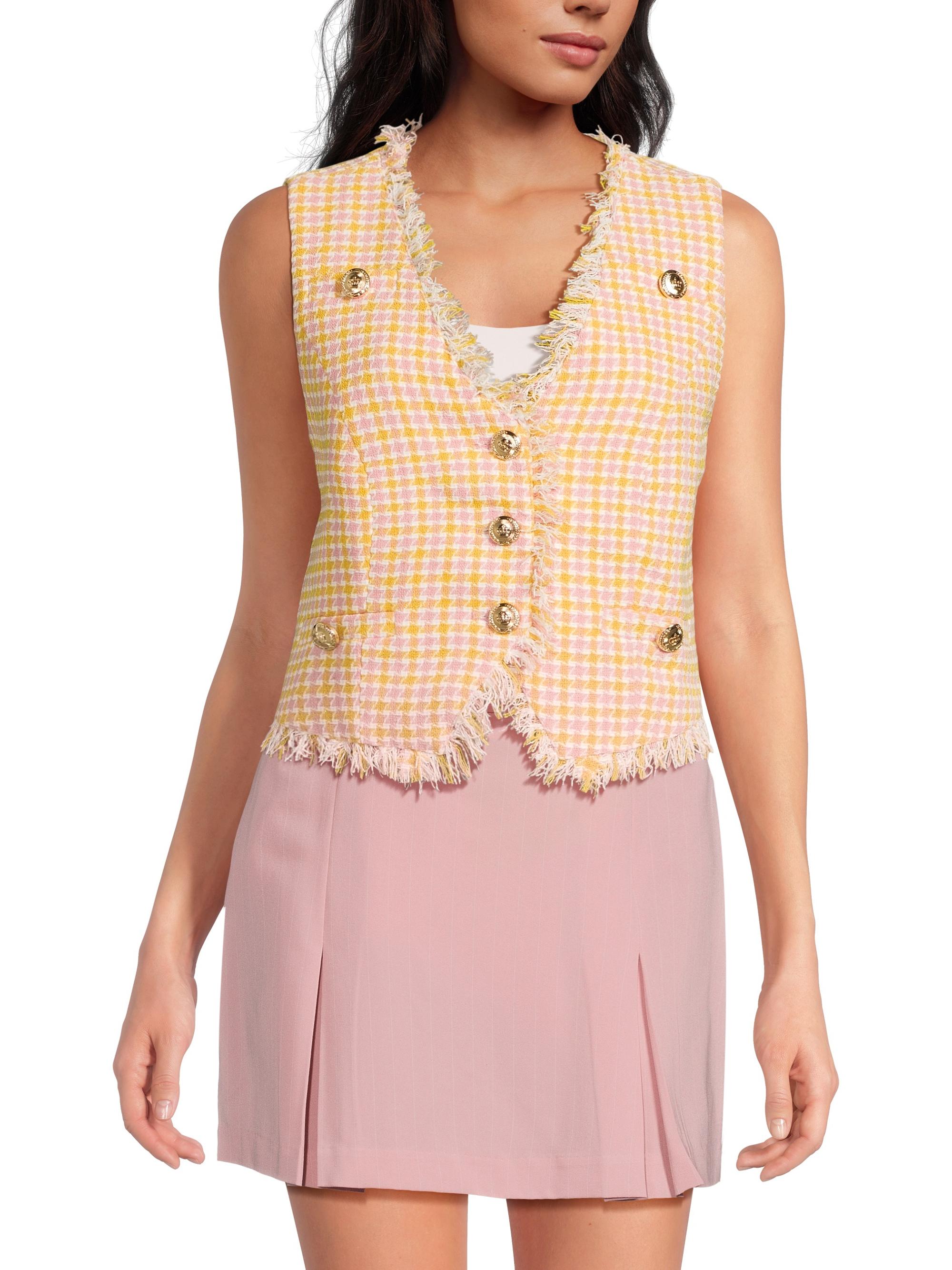 Click here for Walter Baker Womens Dana Tweed Frayed Vest - Pink... prices