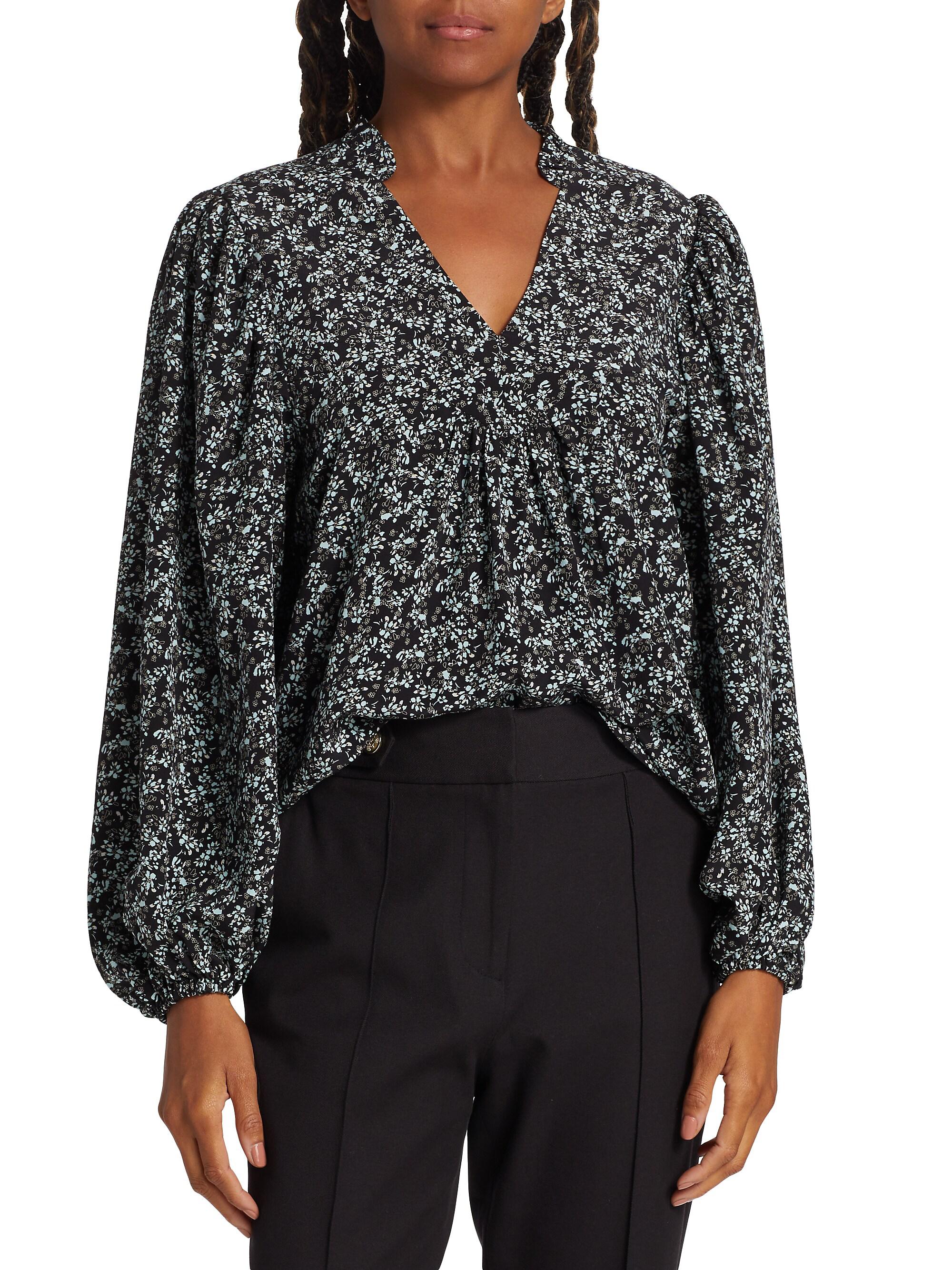 Click here for Elie Tahari Womens Night Floral Silk Blouse - Blac... prices