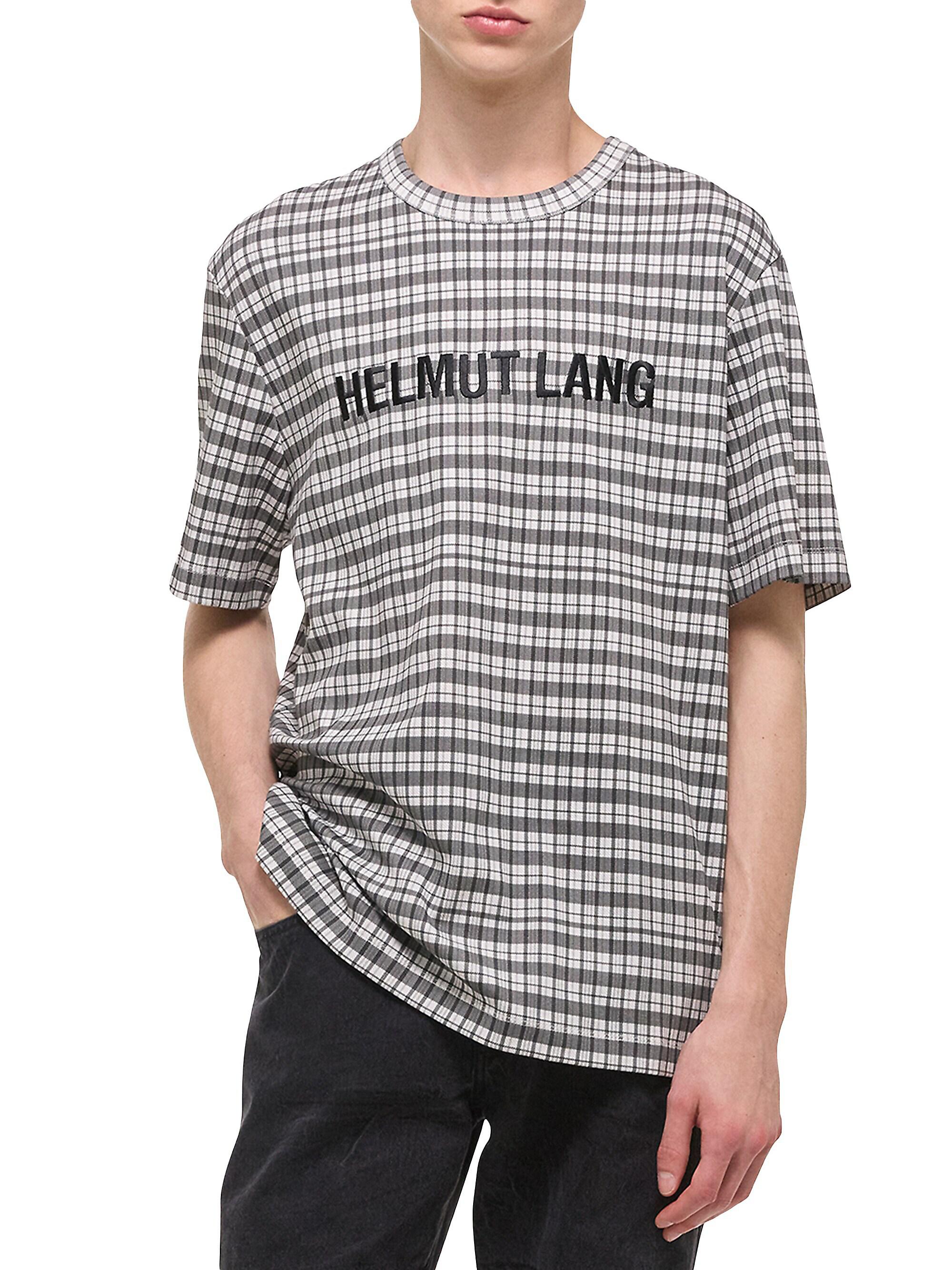Click here for Helmut Lang Mens Logo Plaid Crewneck T-Shirt - Bla... prices