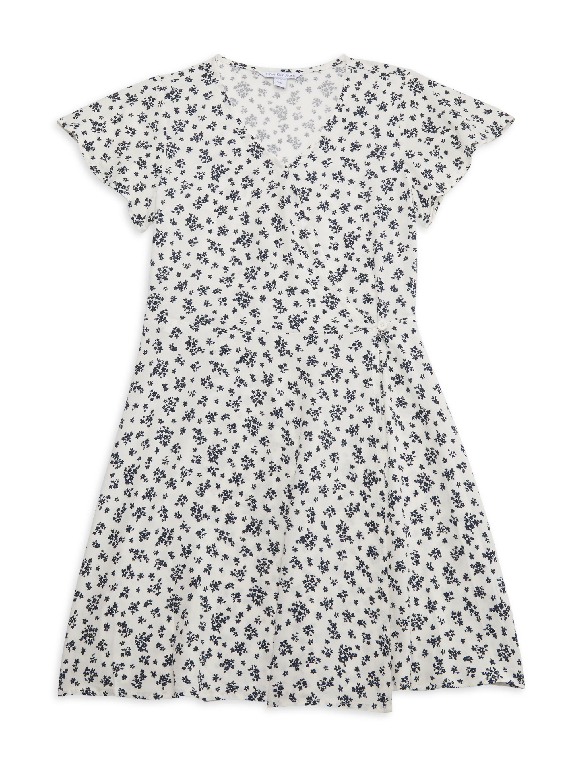 Click here for Calvin Klein Girls Scratchy Floral Wrap Dress - Wh... prices