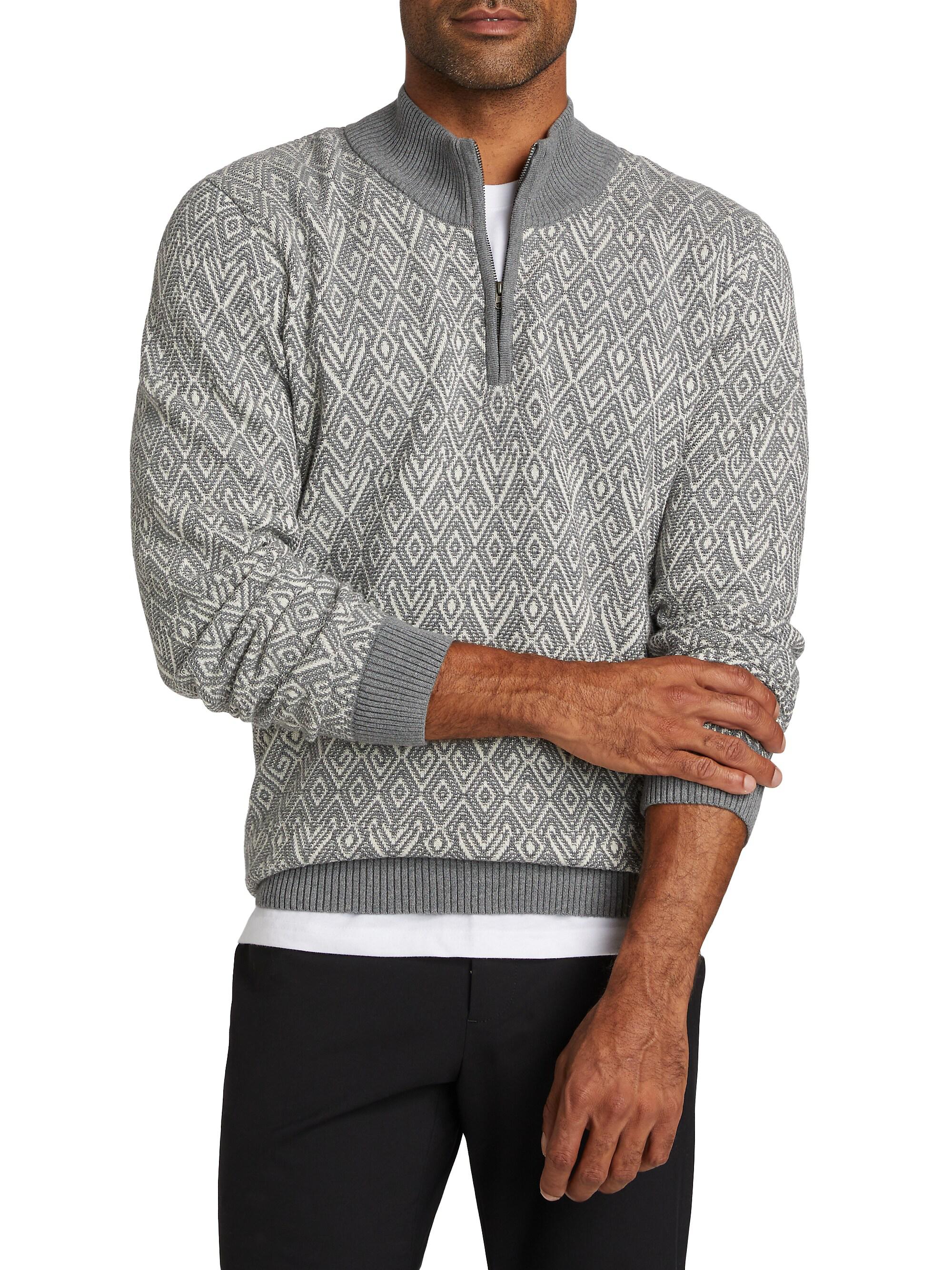 Click here for Saks Fifth Avenue Mens Diamond-Print Quarter-Zip S... prices