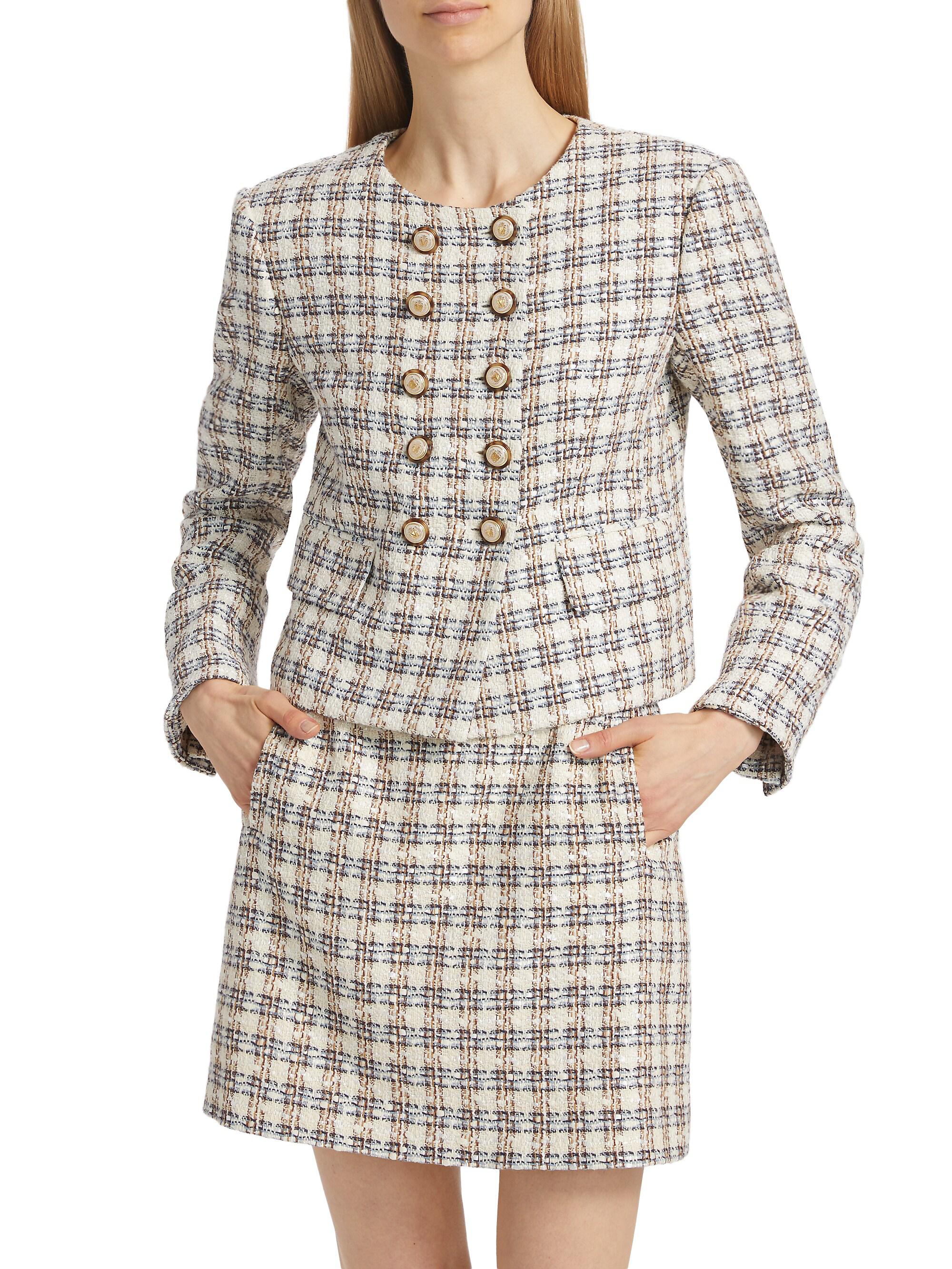 Click here for Veronica Beard Womens Bentley Check Tweed Crop Jac... prices