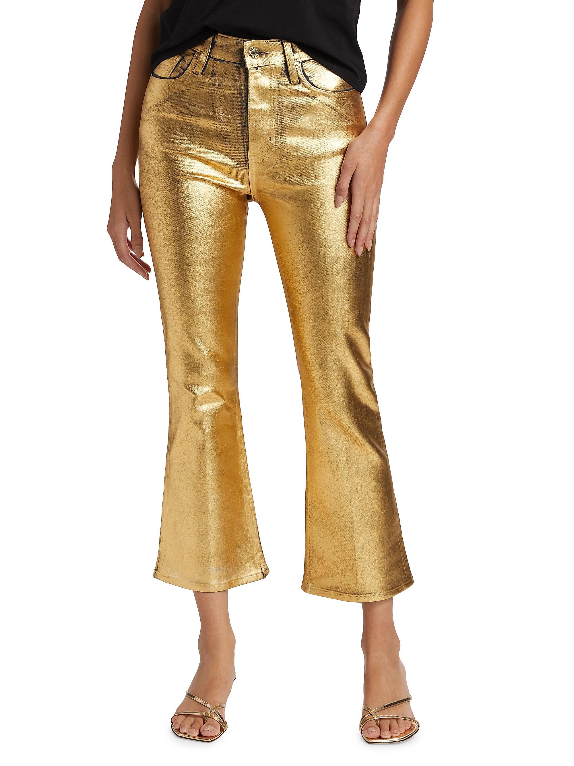 Frame Womens Le Crop Mini Boot Coated Jeans - Gold Chrome - Size 29 (6-8)