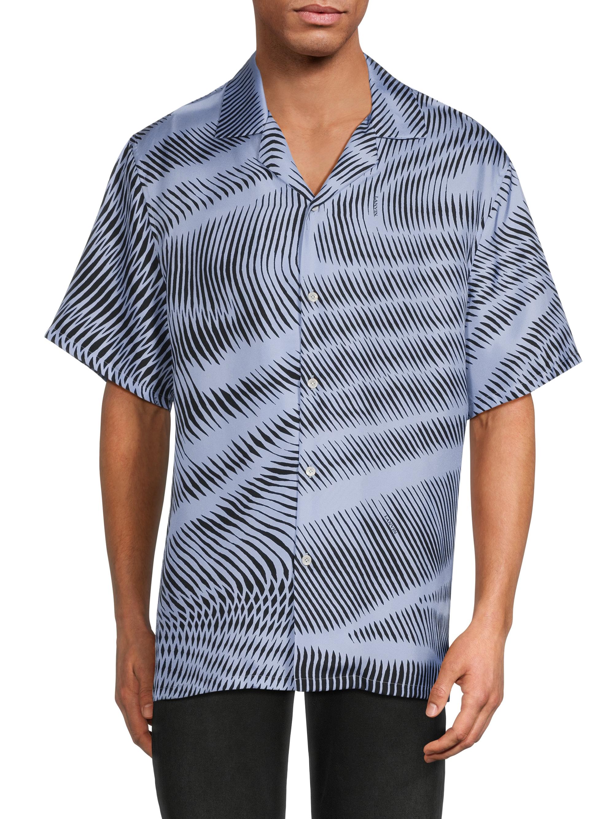 Click here for Lanvin Mens Printed Silk Camp Shirt - Blue Multi -... prices