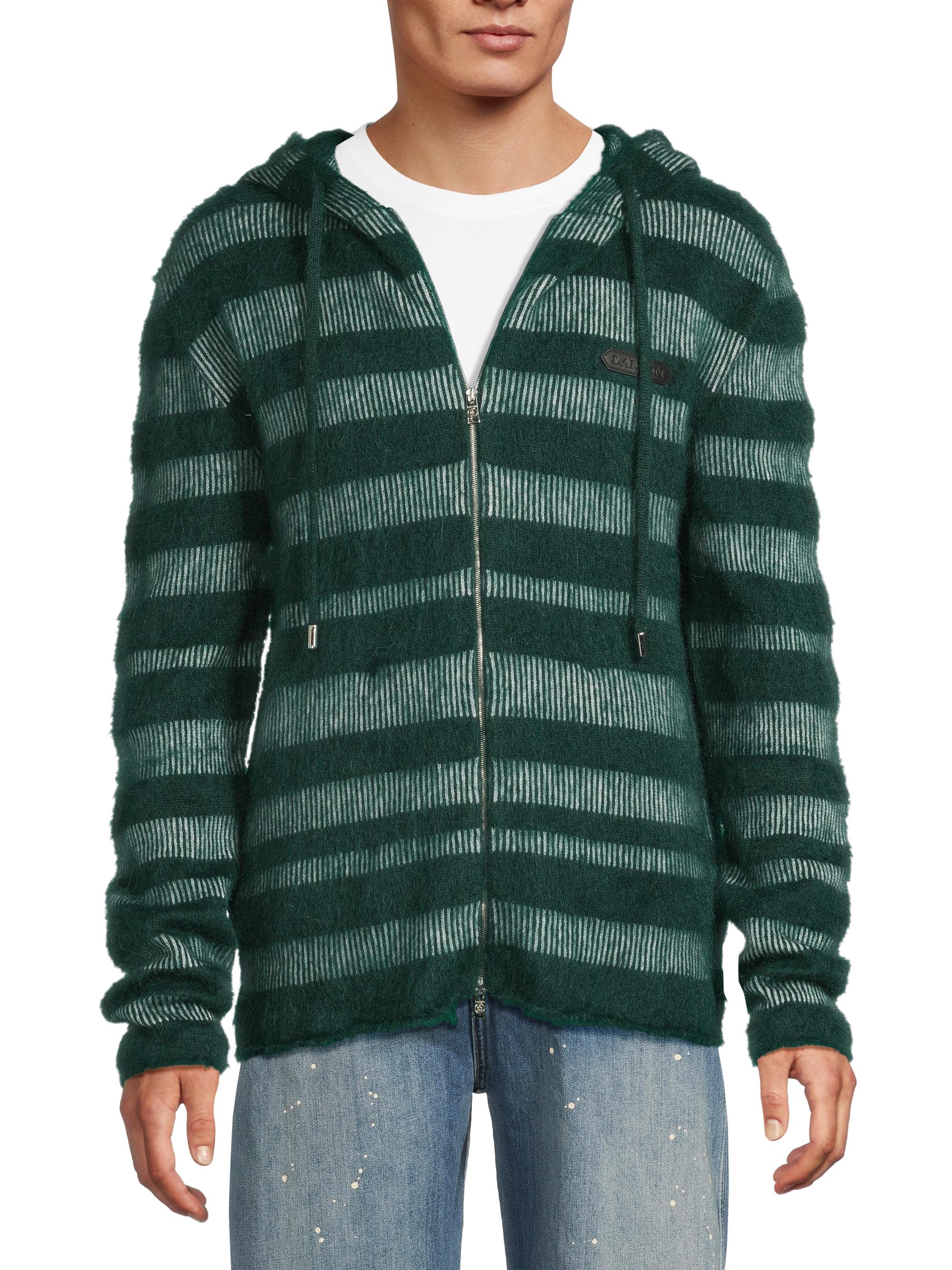Click here for Lanvin Mens Tonal-Striped Mohair-Blend Hoodie - Fo... prices