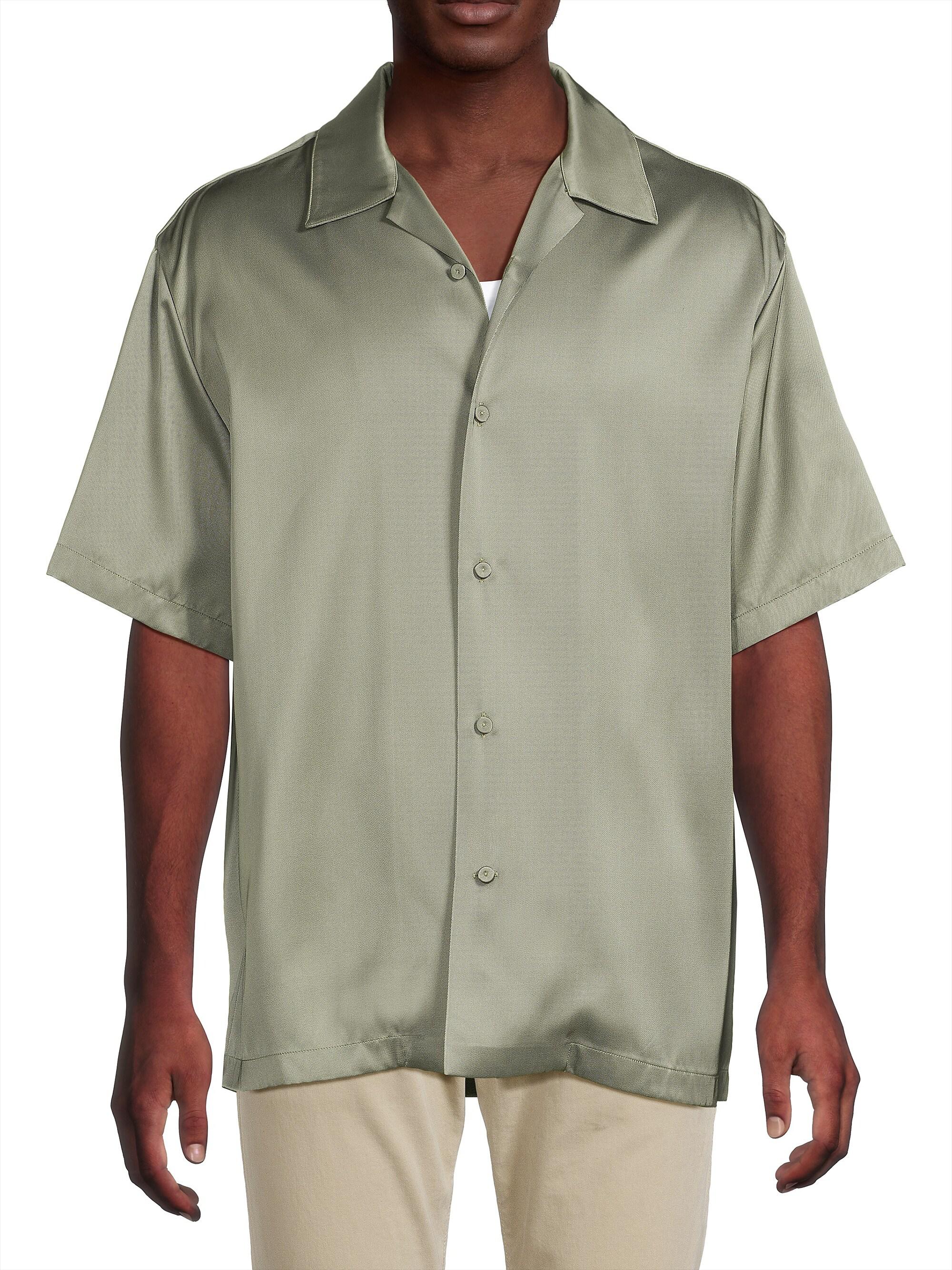 Click here for Jil Sander Mens Silk-Blend Shirt - Slate Green - S... prices