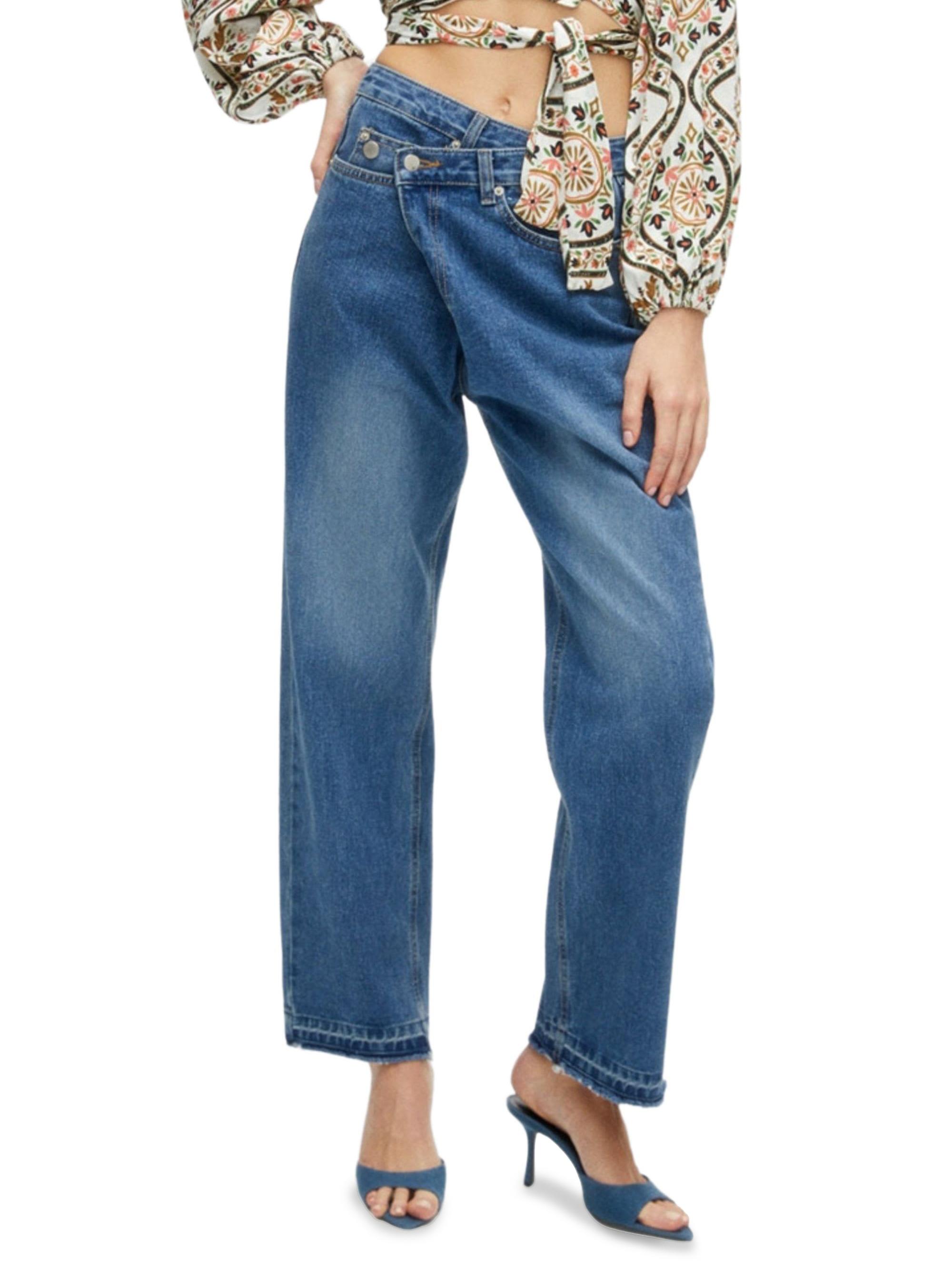 Click here for Nocturne Womens Faded Asymmetric Button Waist Jean... prices