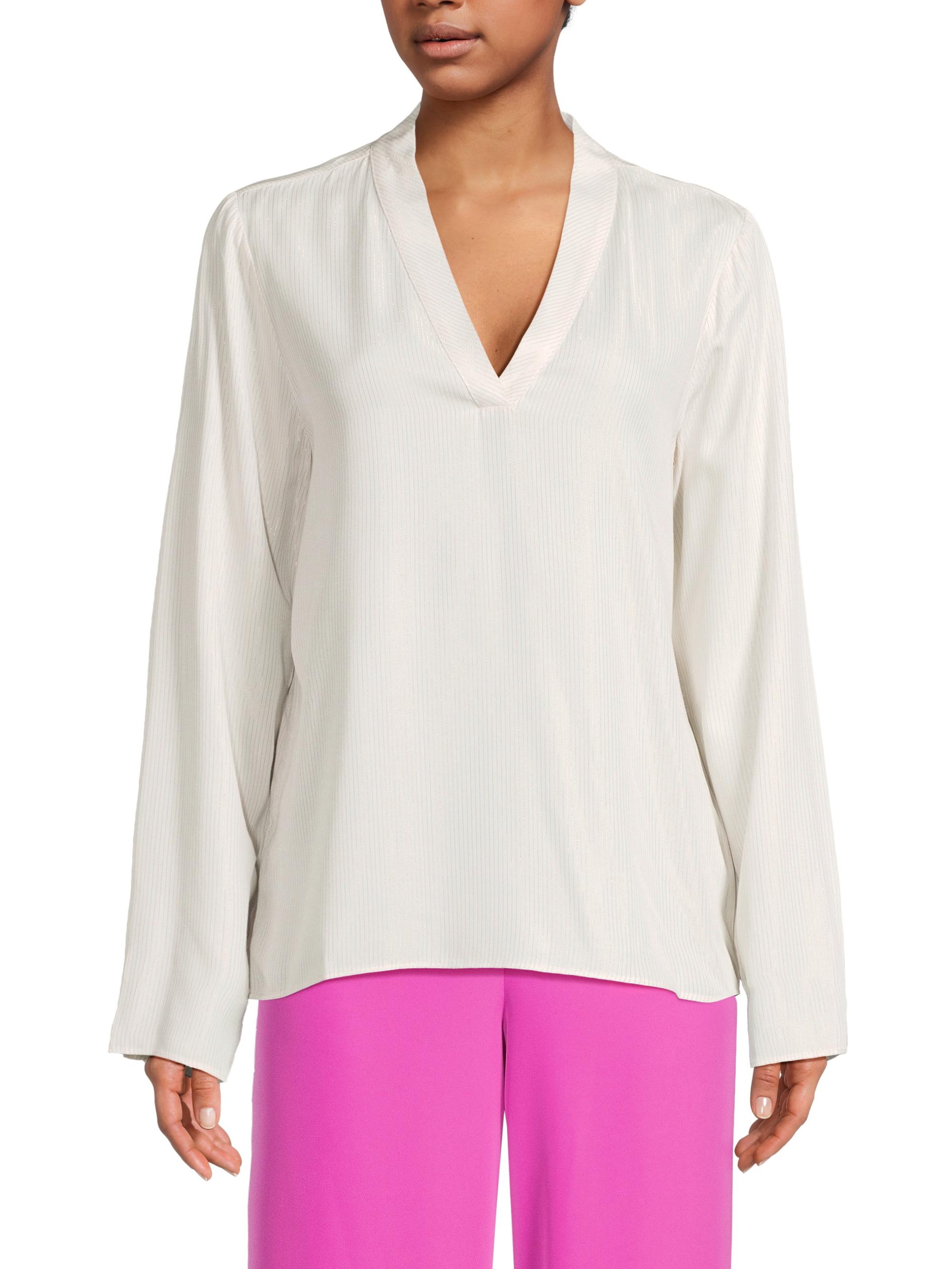 Click here for Halston Womens Banded V-Neck Blouse - Cream - Size... prices