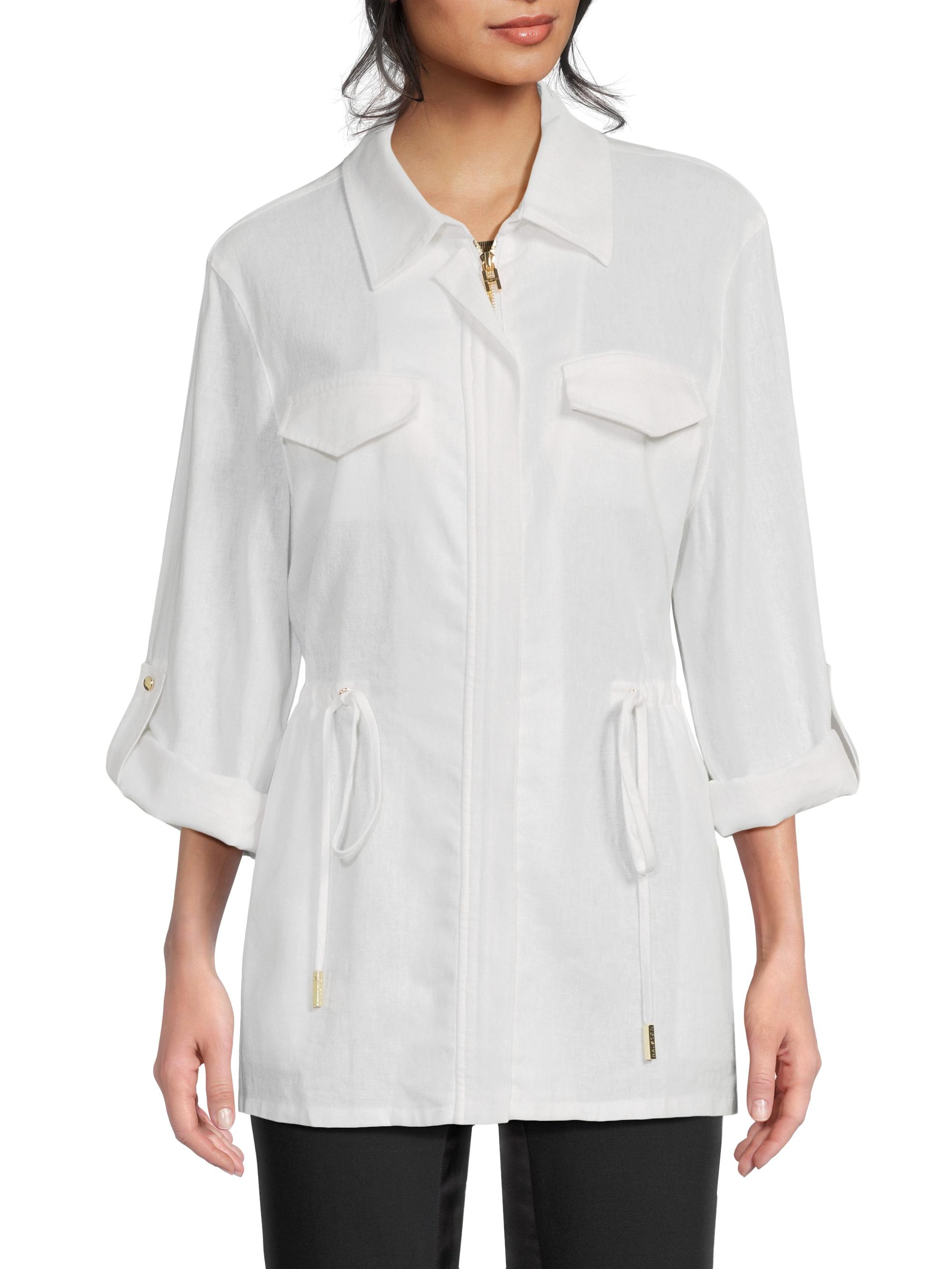 Click here for Halston Womens Drawcord Waist Linen Jacket - Cream... prices