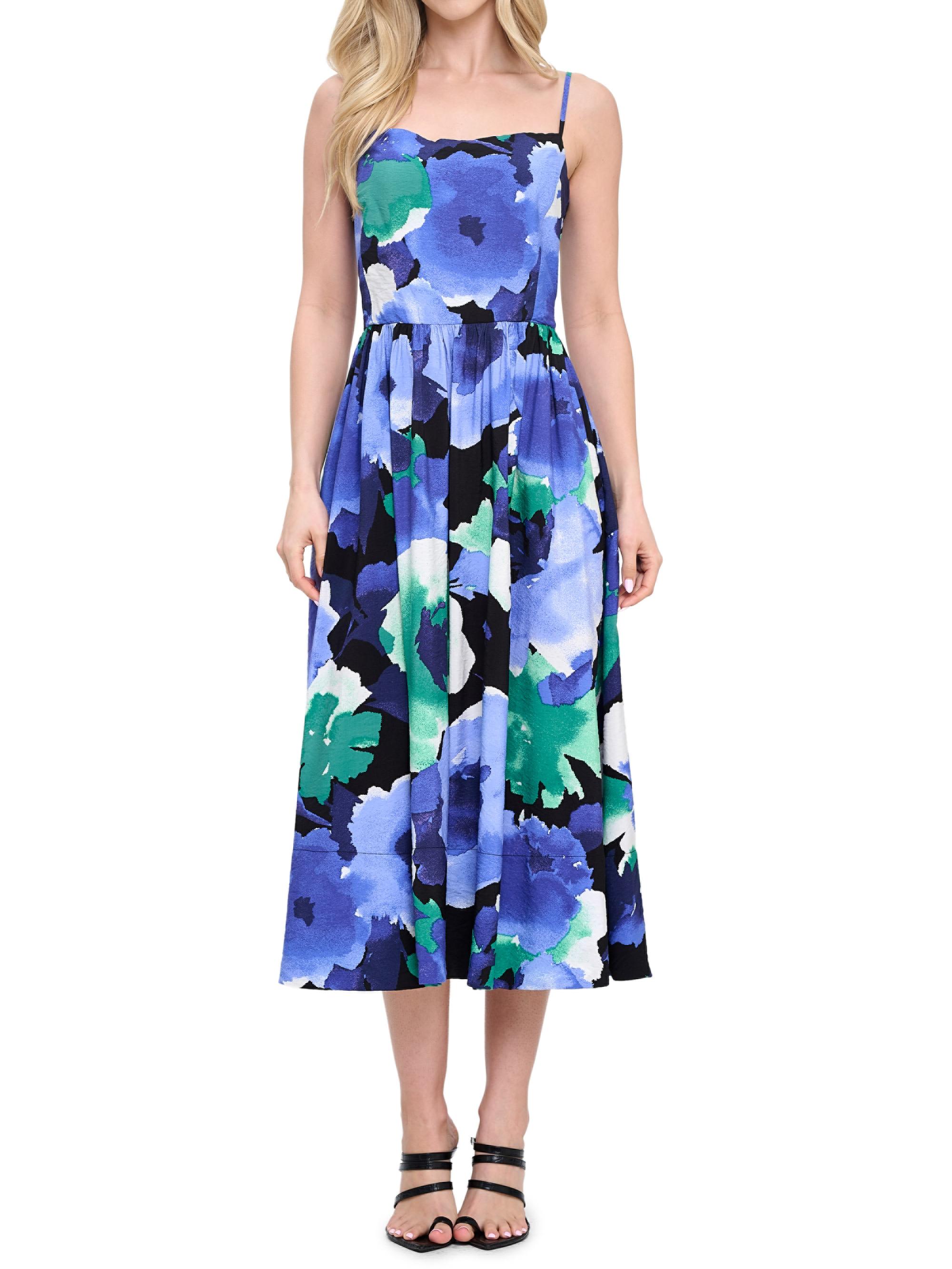 Click here for Renee C. Womens Floral Smocked Midi-Dress - Blue G... prices