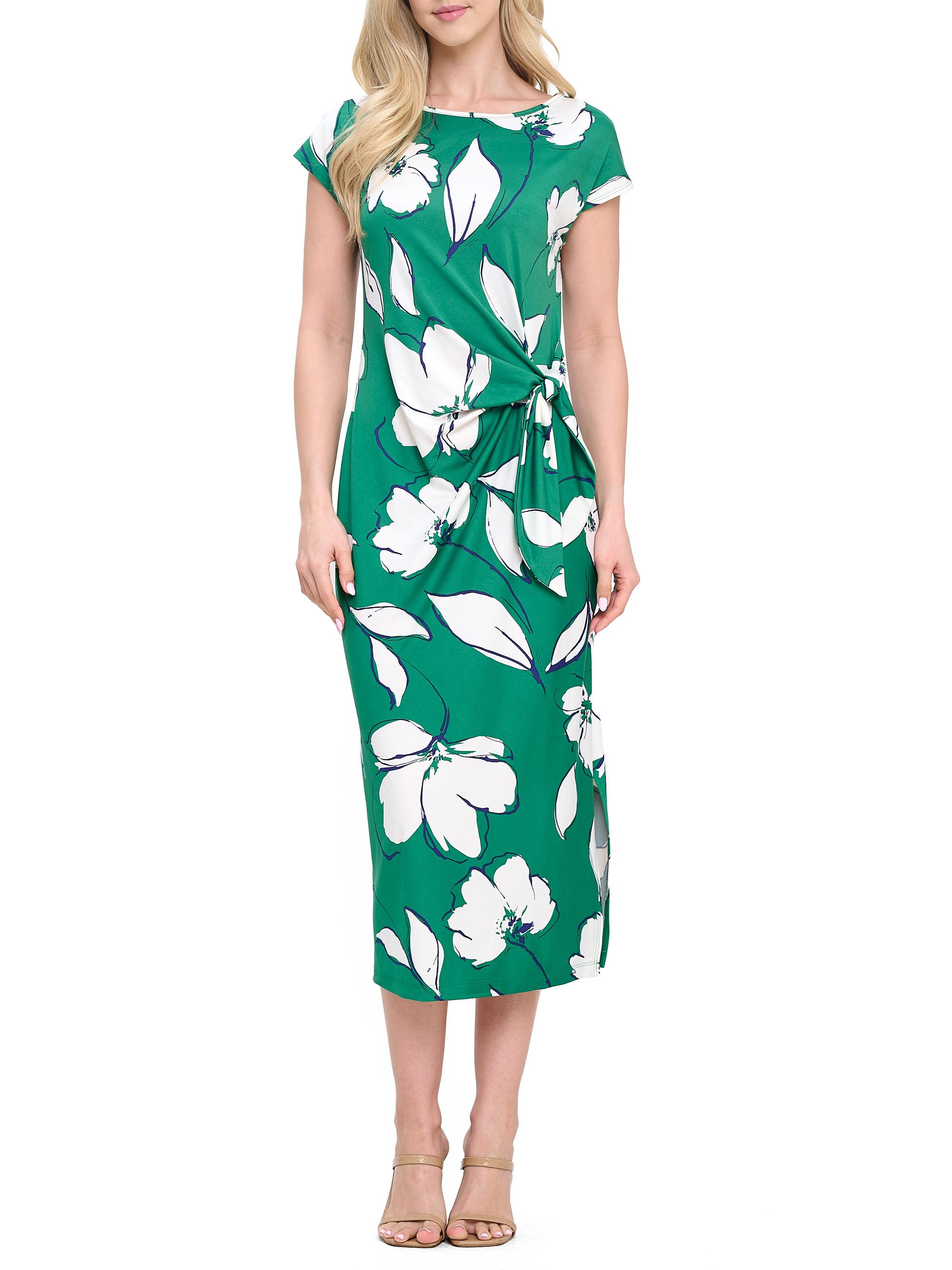 Click here for Renee C. Womens Floral Knot Midi-Dress - Green - S... prices