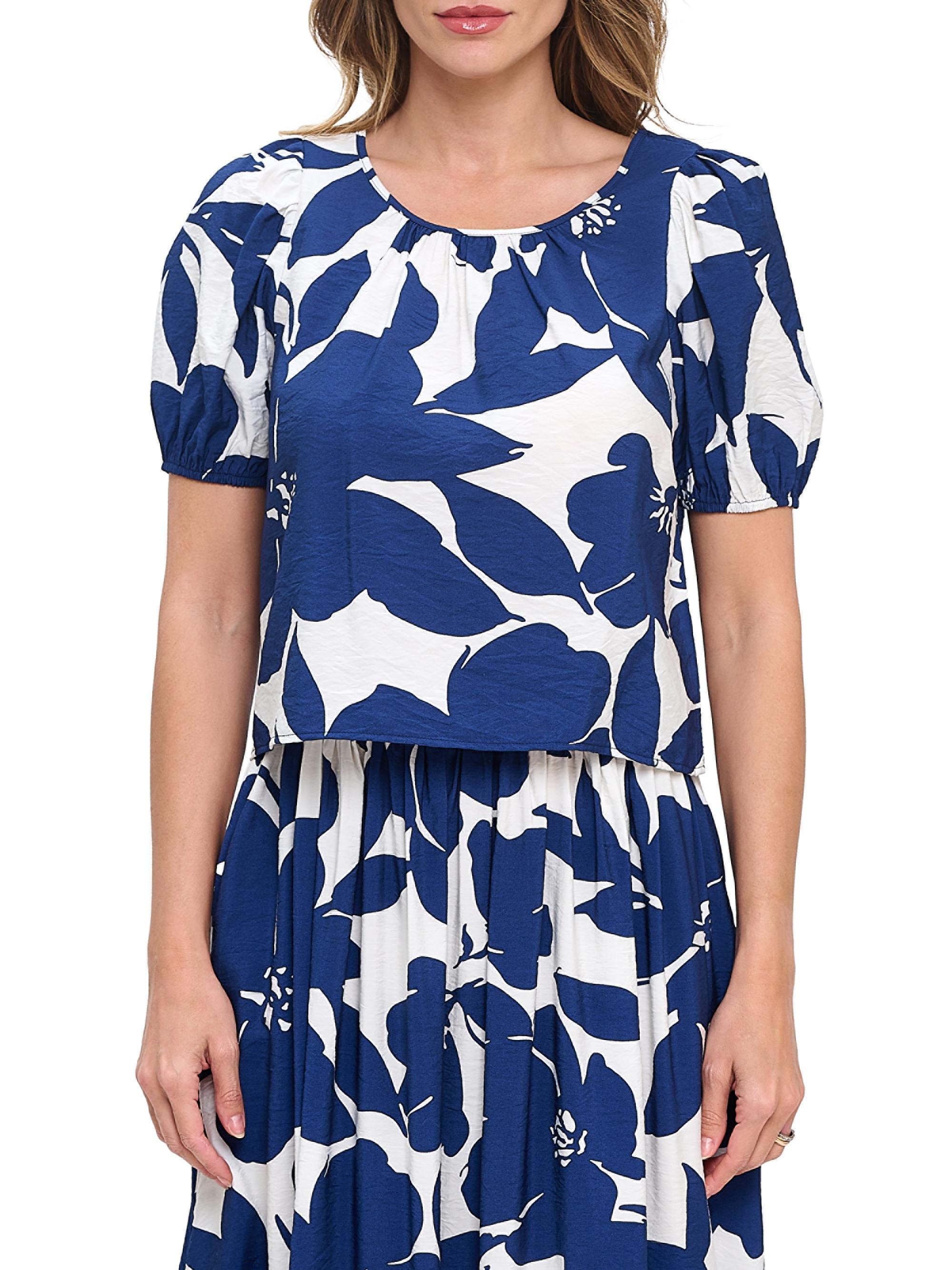 Click here for Renee C. Womens Floral Short Sleeve Top - Navy - S... prices