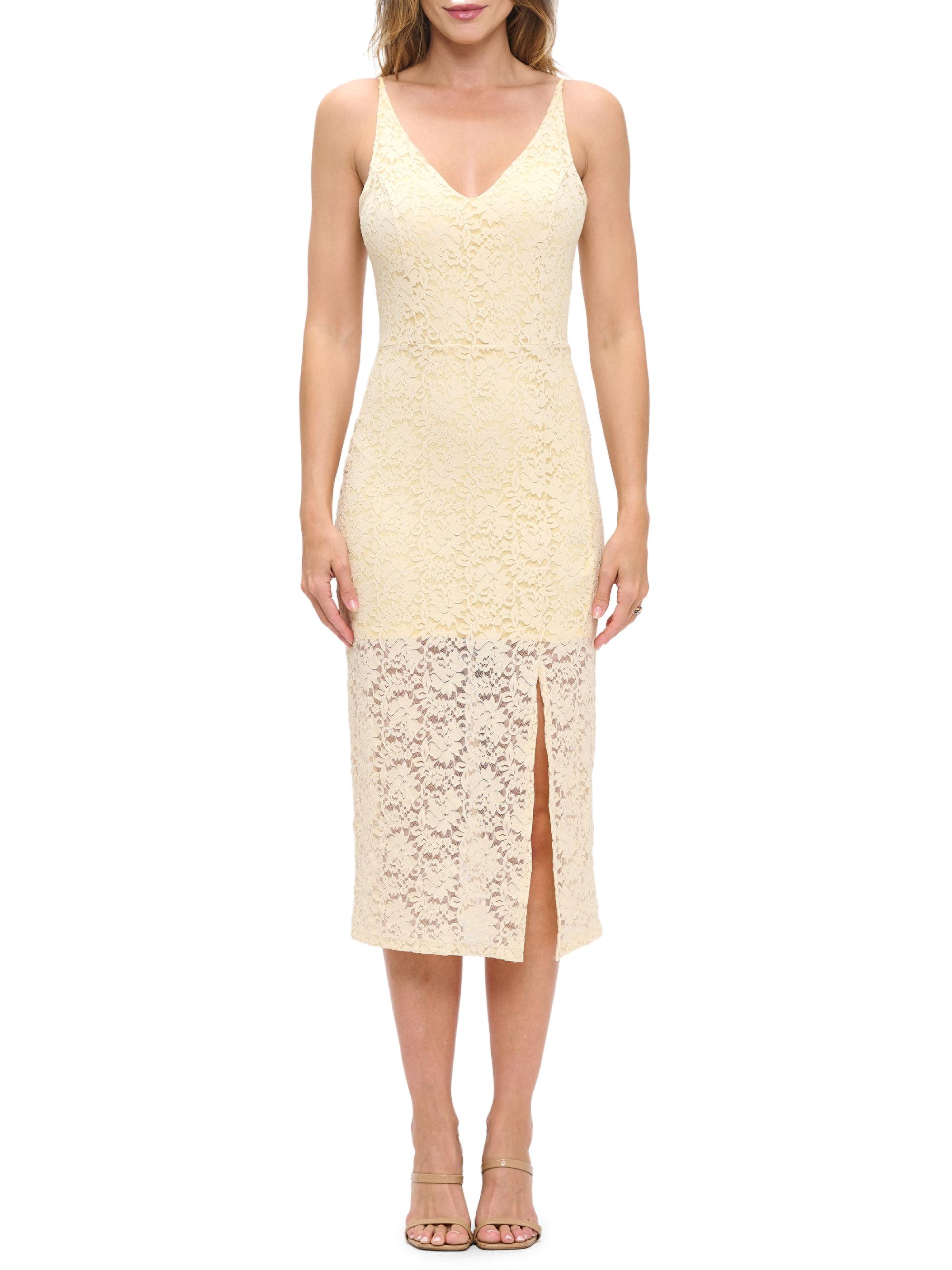 Click here for Renee C. Womens Lace Sheath Midi-Dress - Lemon - S... prices