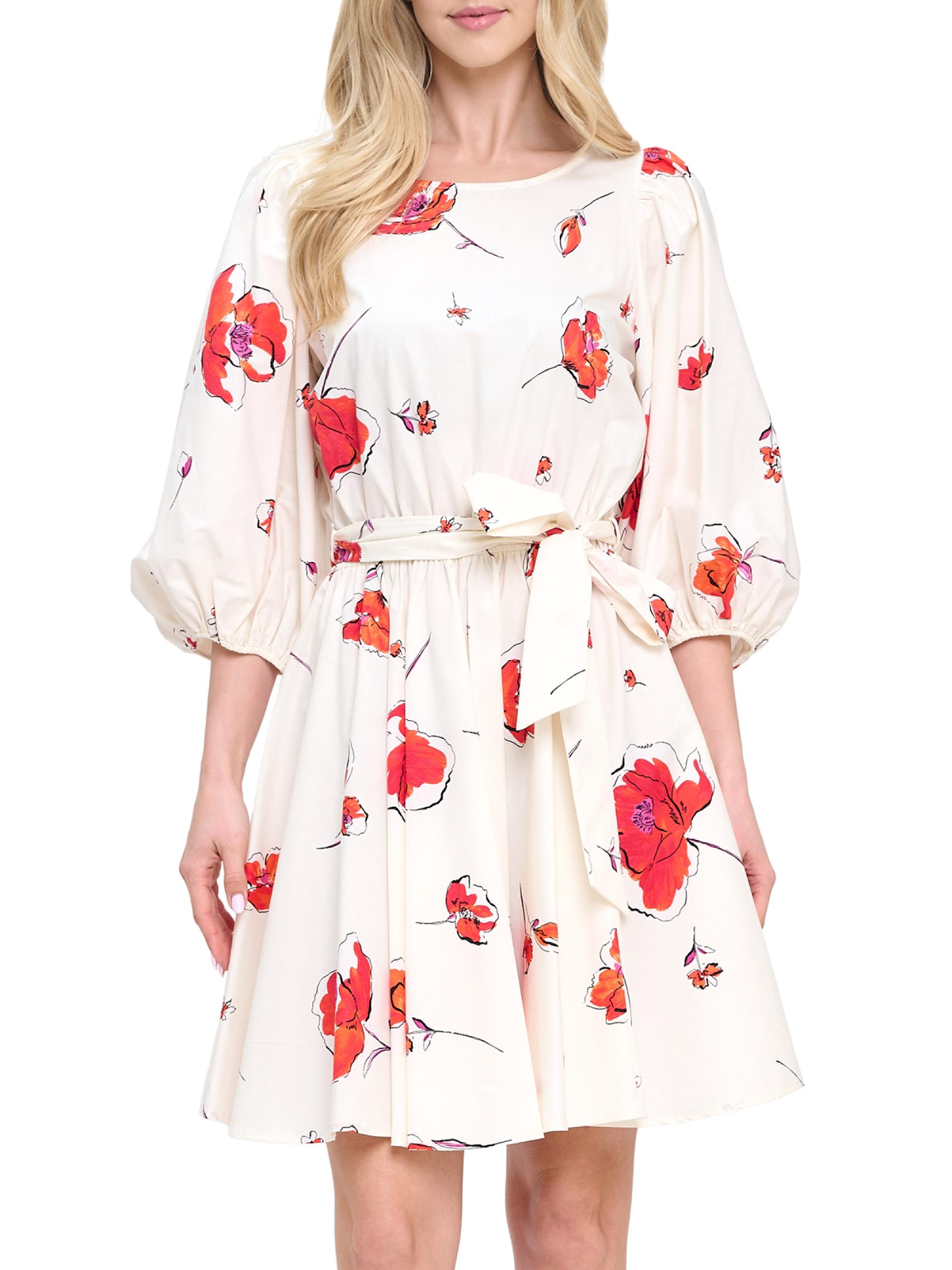 Click here for Renee C. Womens Floral Puff-Sleeve Minidress - Whi... prices