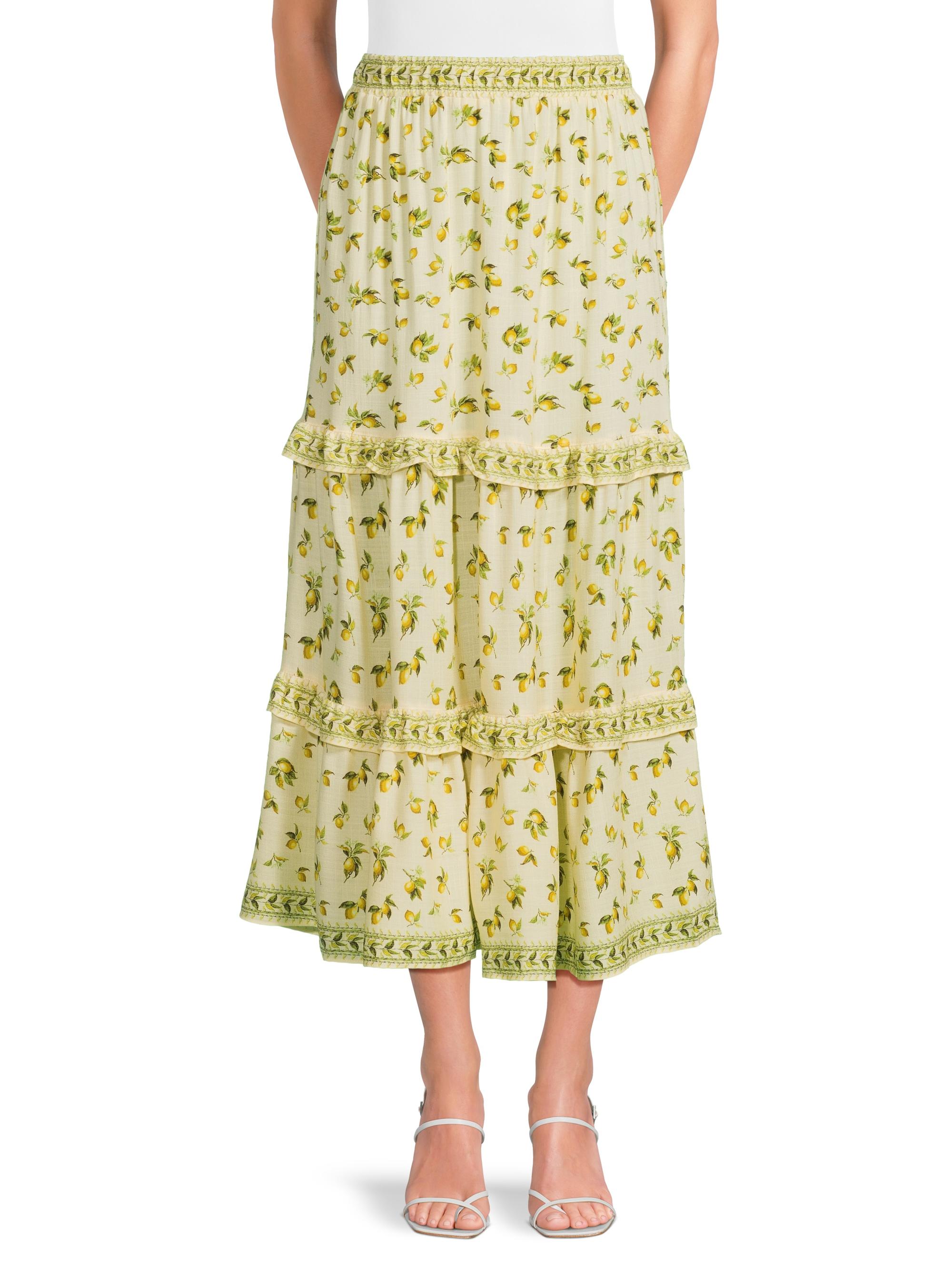 Click here for Max Studio Womens Lemon-Print Tiered Midi-Skirt -... prices