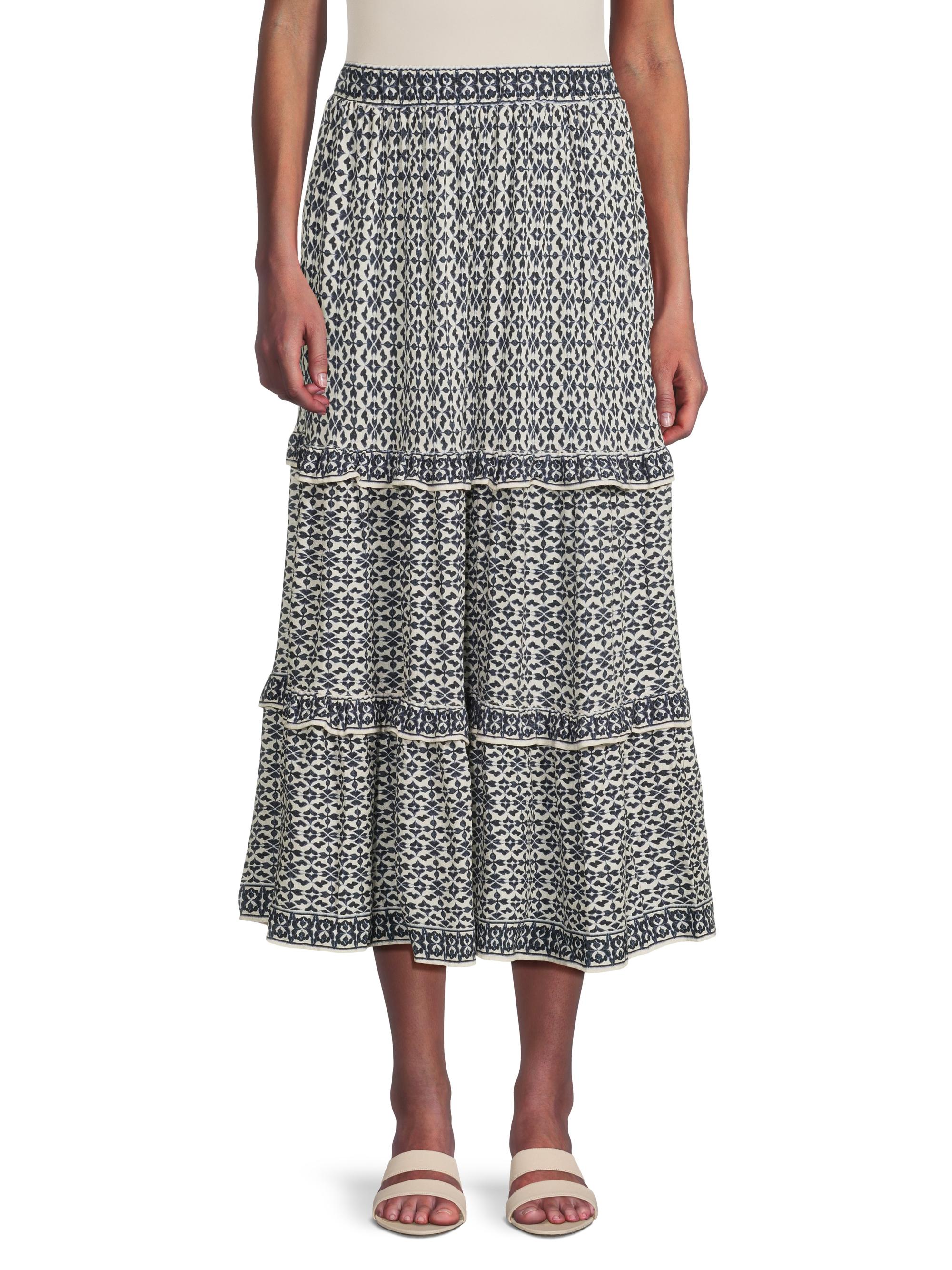 Click here for Max Studio Womens Lemon-Print Tiered Midi-Skirt -... prices