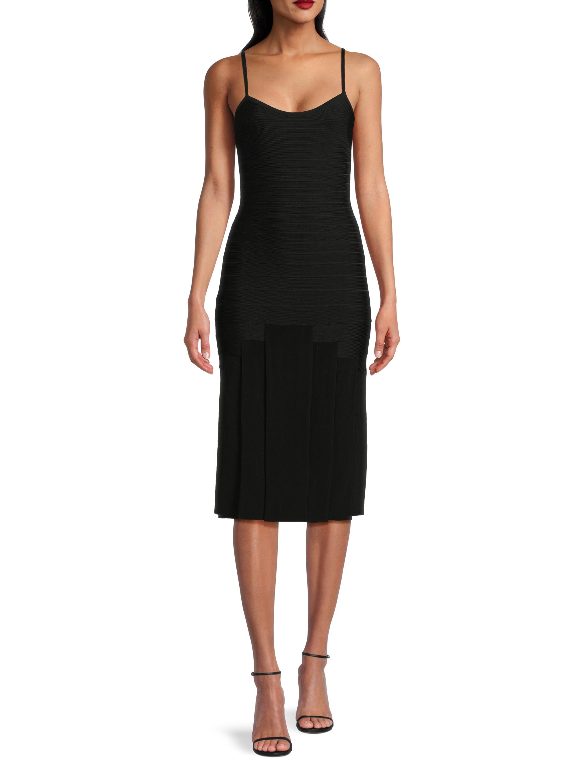Click here for Hervé Léger Womens Melody Pleated Midi-Dress - Bla... prices