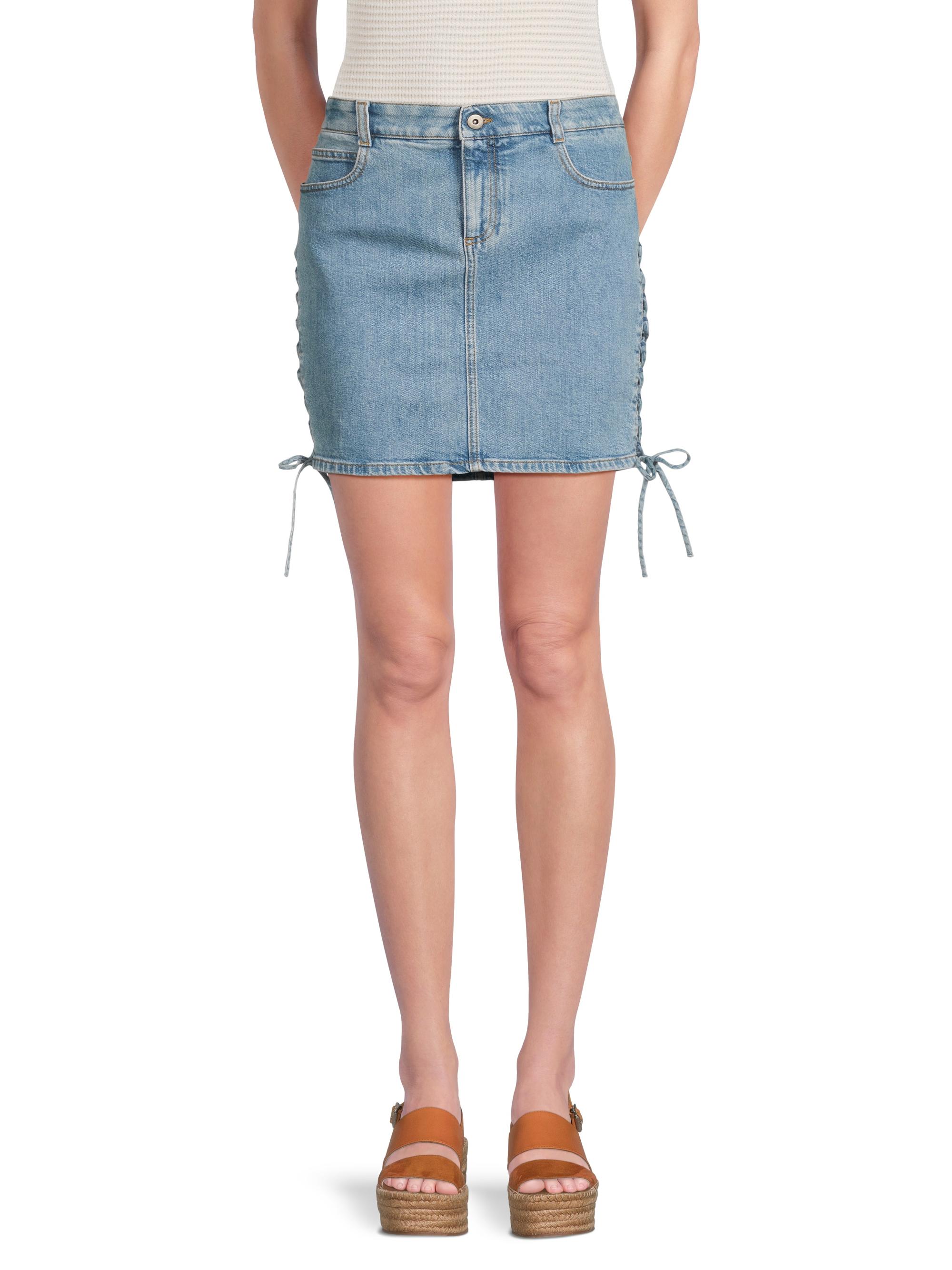 Click here for Stella Mccartney Womens Drawstring-Side Denim Mini... prices