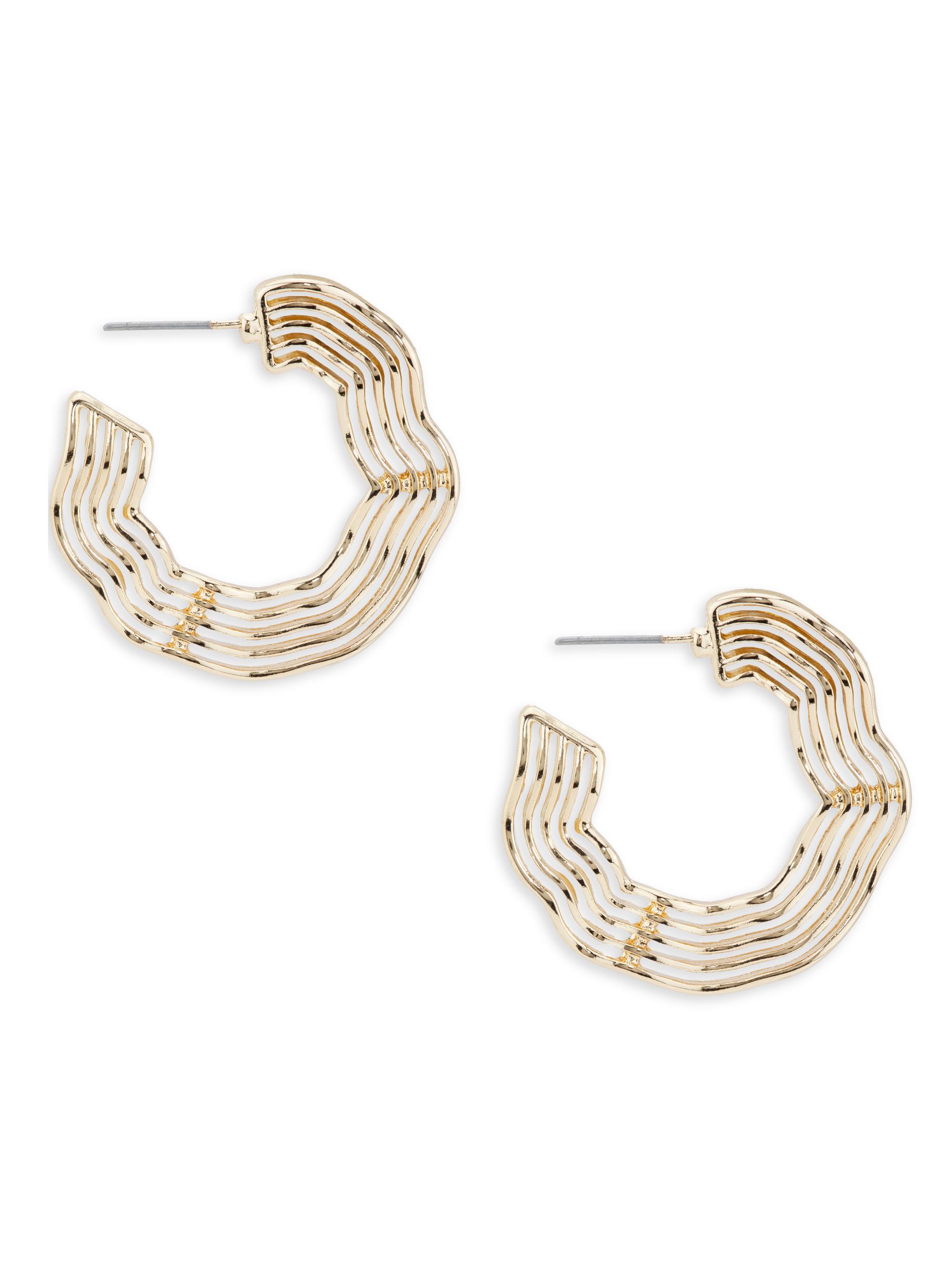 Click here for Area Stars Womens Goldtone Wavy Mini Hoop Huggie E... prices