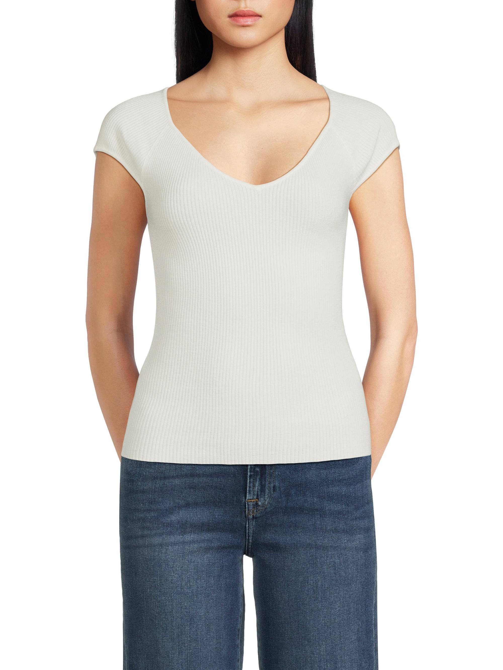 Click here for 7 For All Mankind Womens Ribbed Top - Optic White... prices