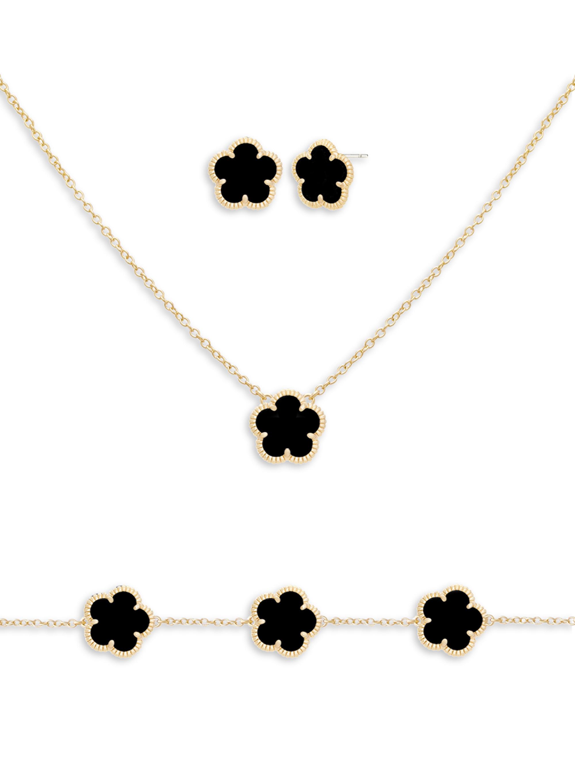 Click here for Jankuo Womens Flower 3-Piece 14K Goldplated & Onyx... prices