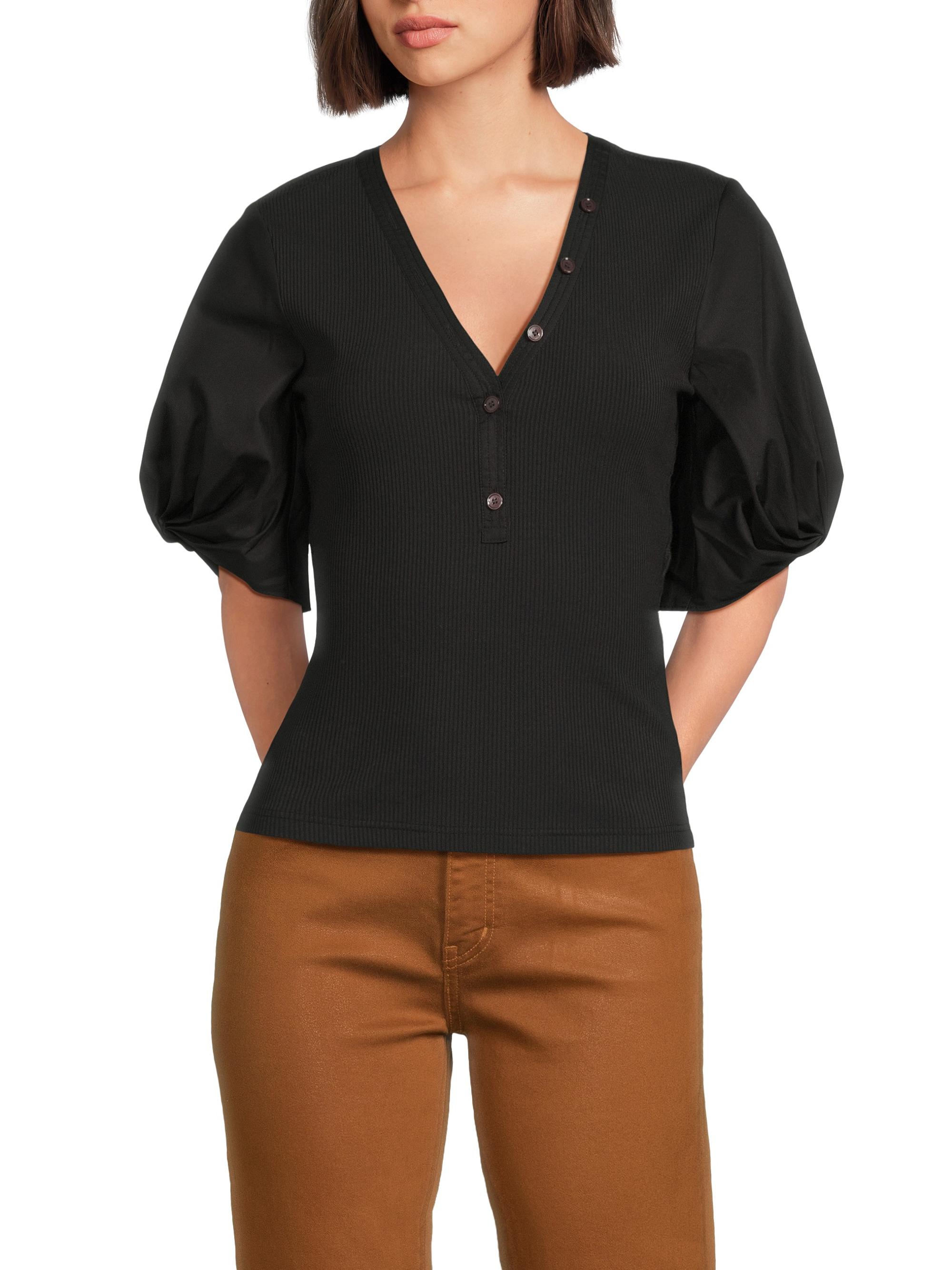 Click here for Derek Lam 10 Crosby Womens Mixed-Media Puff-Sleeve... prices