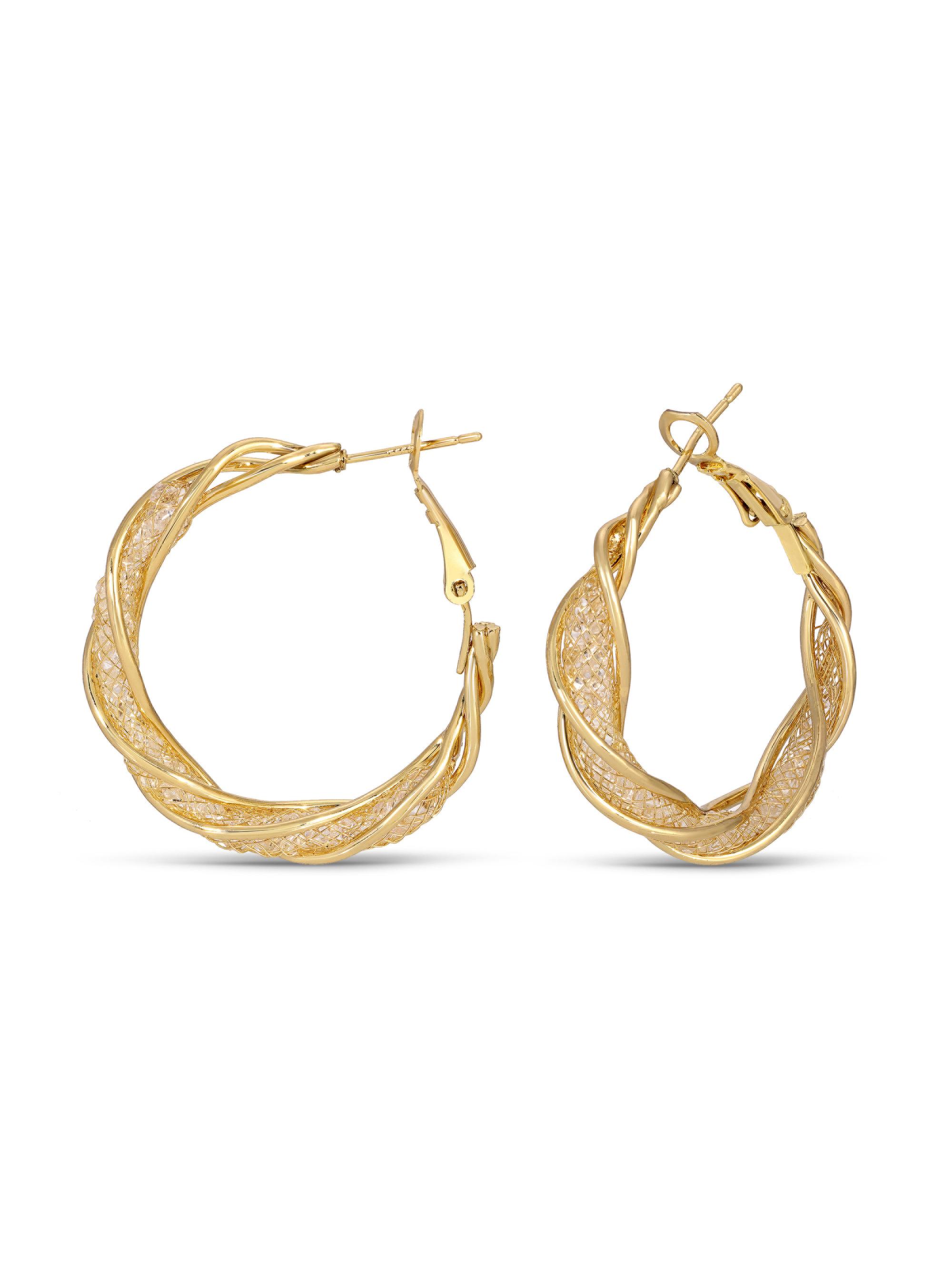 Click here for Eye Candy LA Womens Golden Luna Goldtone Twist Hoo... prices