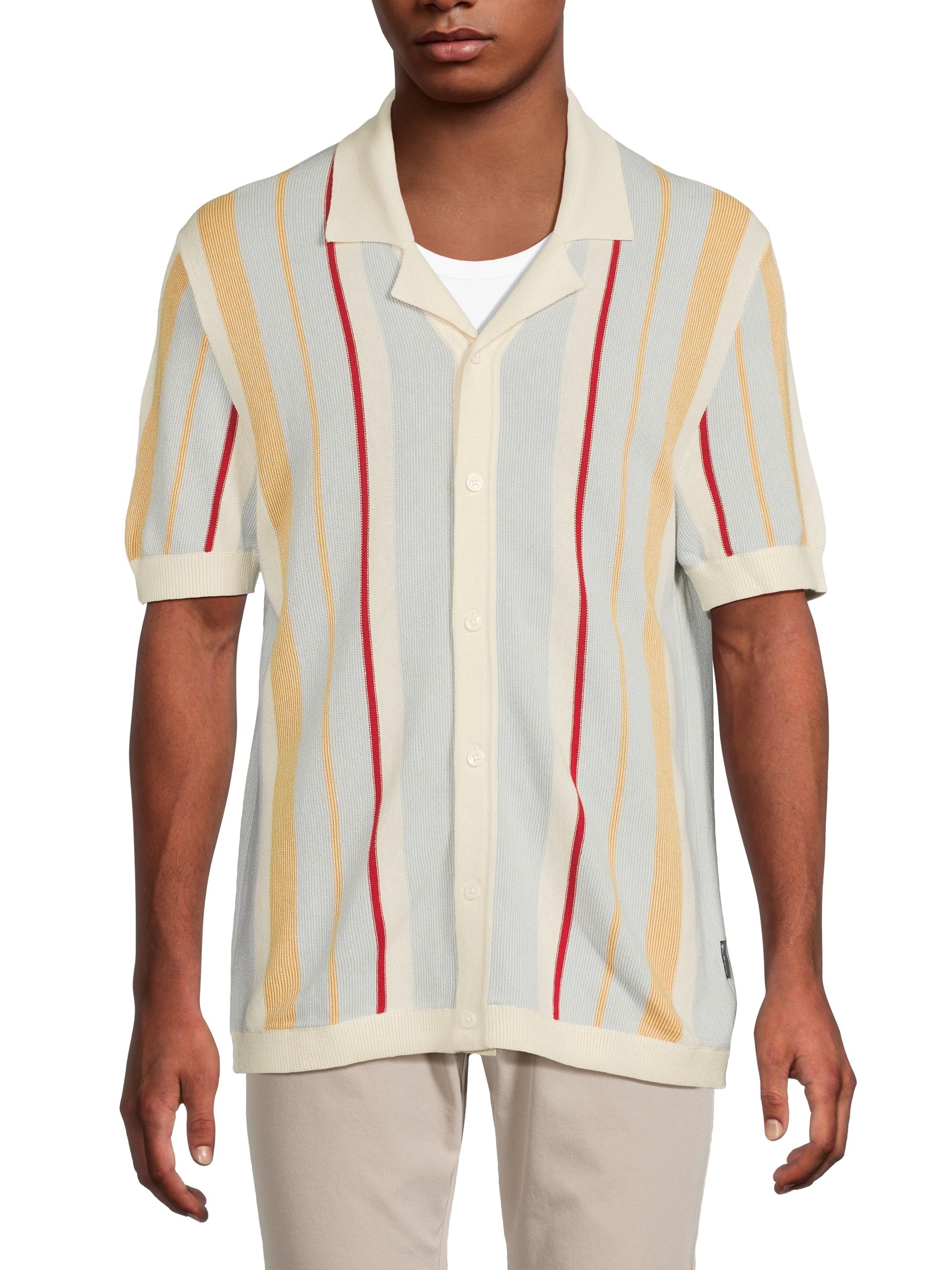 Click here for Ben Sherman Mens Striped Cotton-Blend Camp Shirt -... prices