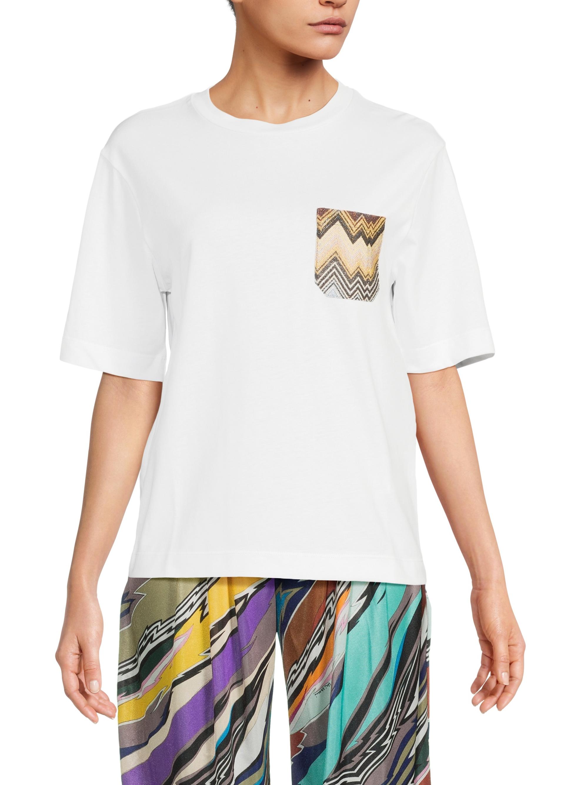 Click here for M Missoni Womens Chevron Trim Cotton T-Shirt - Whi... prices