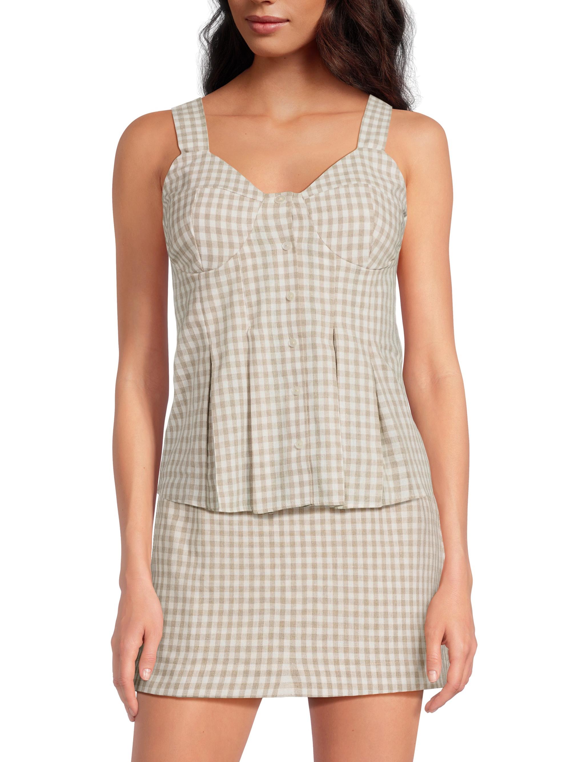 Click here for Lea & Viola Womens Gingham-Checked Pleated Tank -... prices