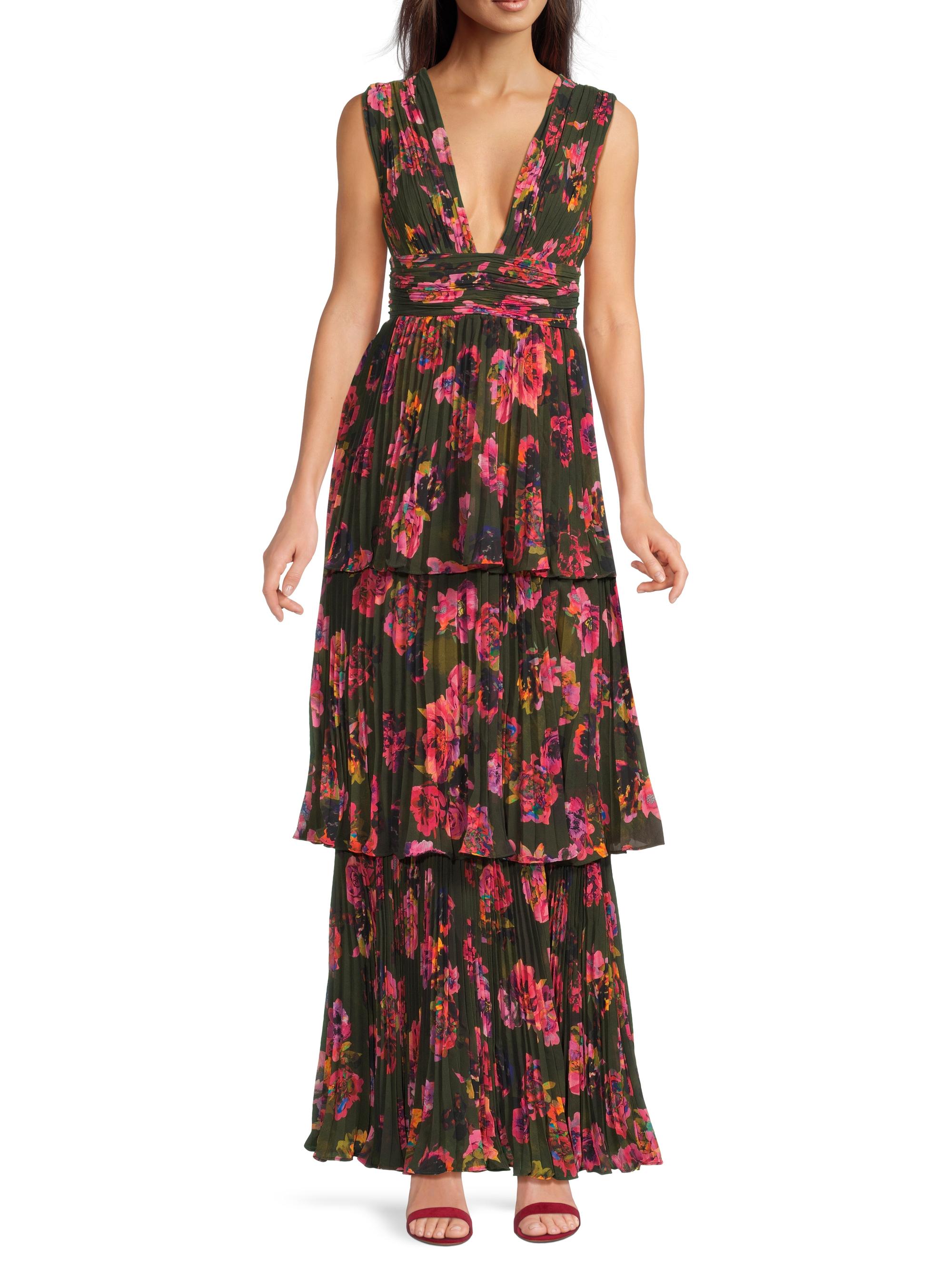 Click here for Amur Womens Fluer Deep-V Tiered Pleated Maxi Dress... prices