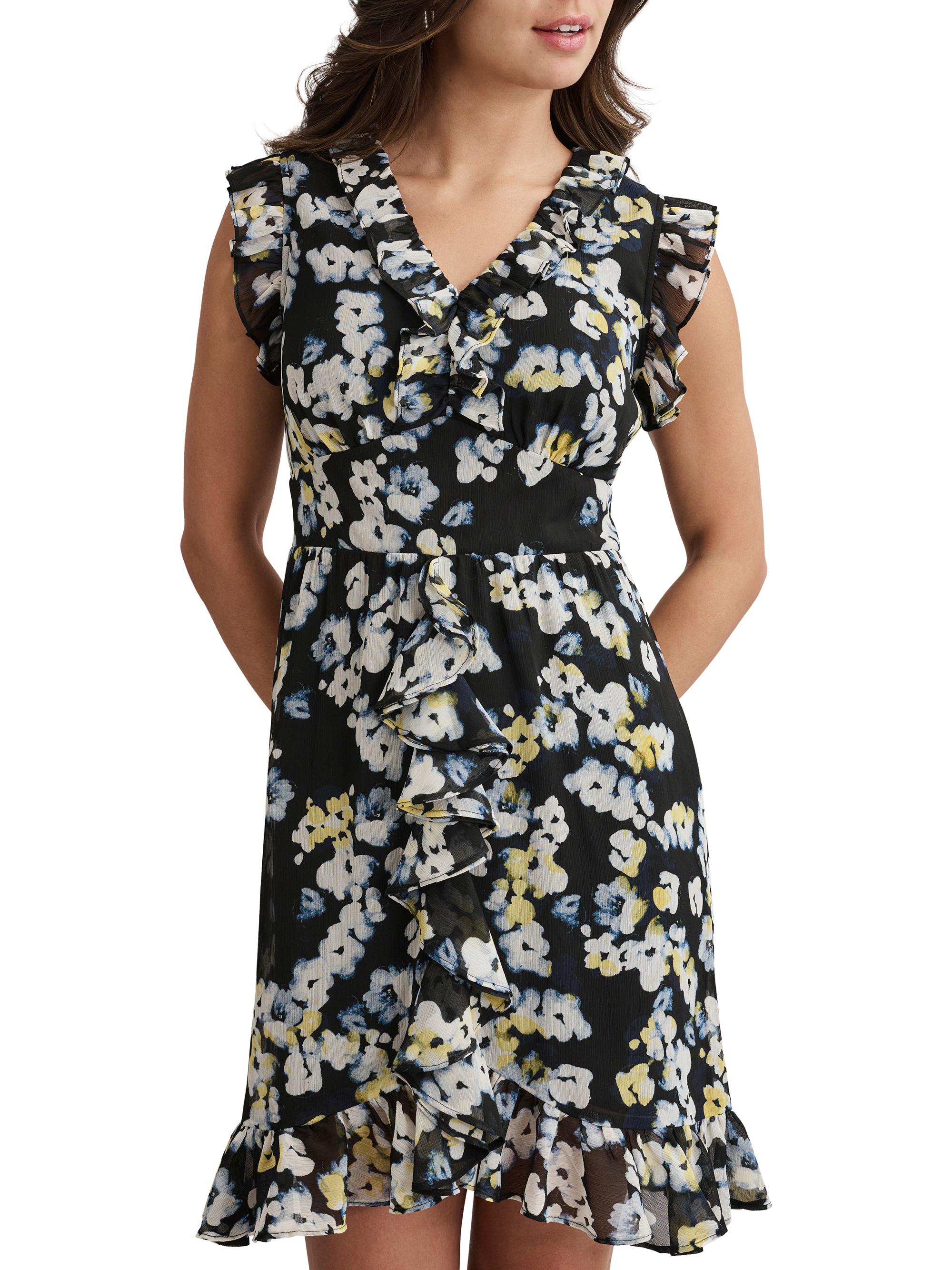 Click here for Dkny Womens Ruffle Sheath Dress - Navy Lemon - Siz... prices