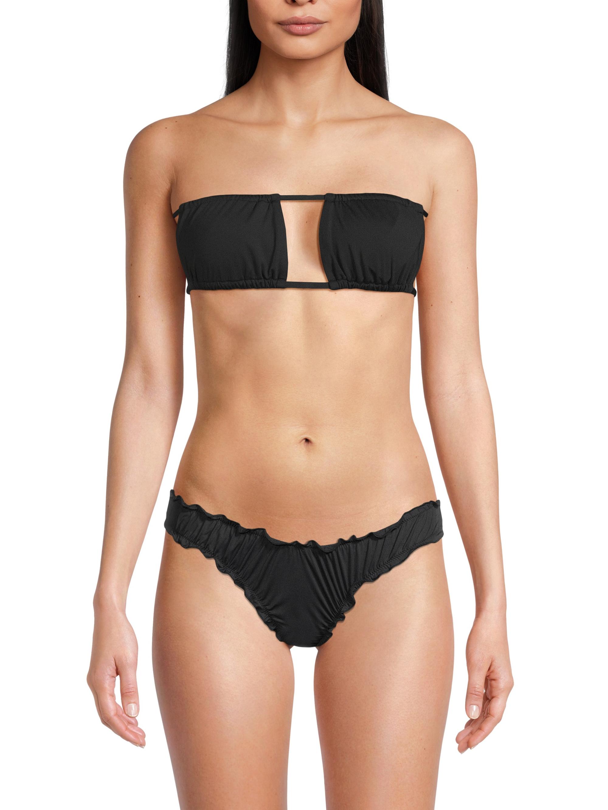 Click here for Weworewhat Womens Ruched Bandeau Bikini Top - Blac... prices