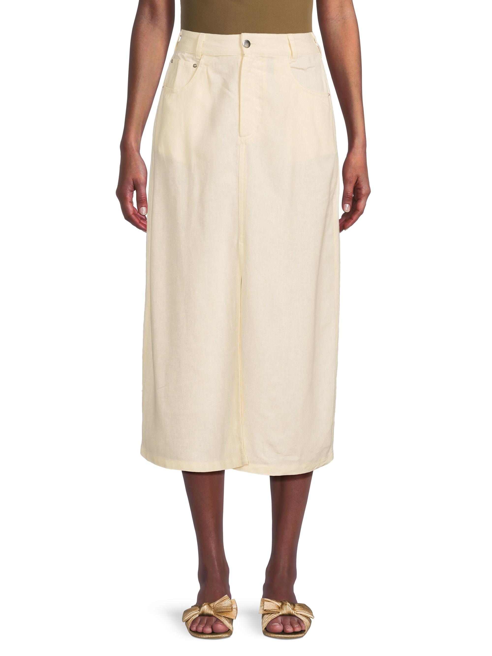Click here for Weworewhat Womens Front-Slit Linen-Blend Midi-Skir... prices