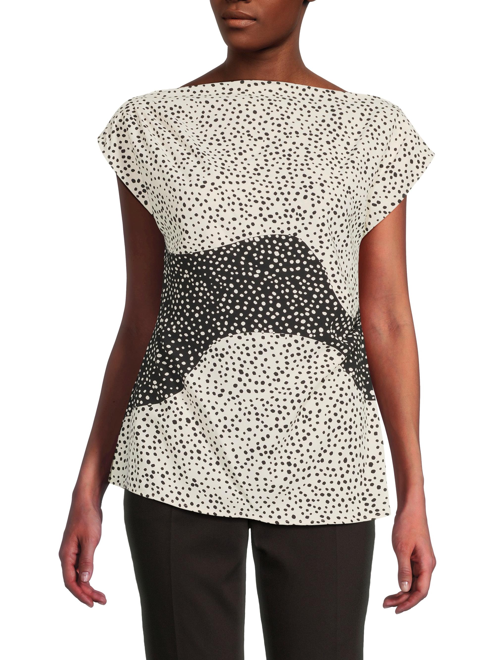 Click here for Halston Womens Printed Boatneck Top - Black Multic... prices